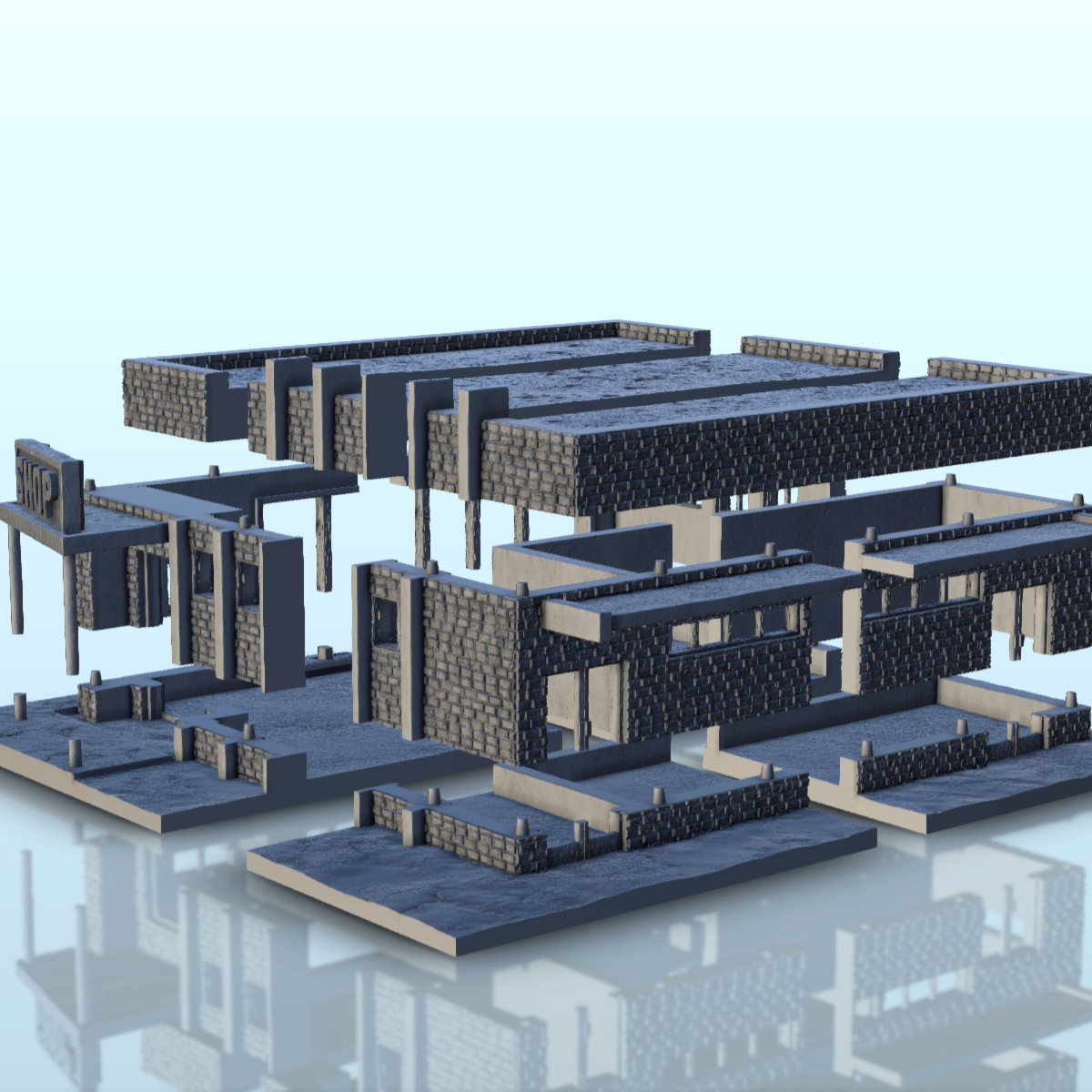 Modern brick store with canopy and entrance sign - Terrain | 3D models ...