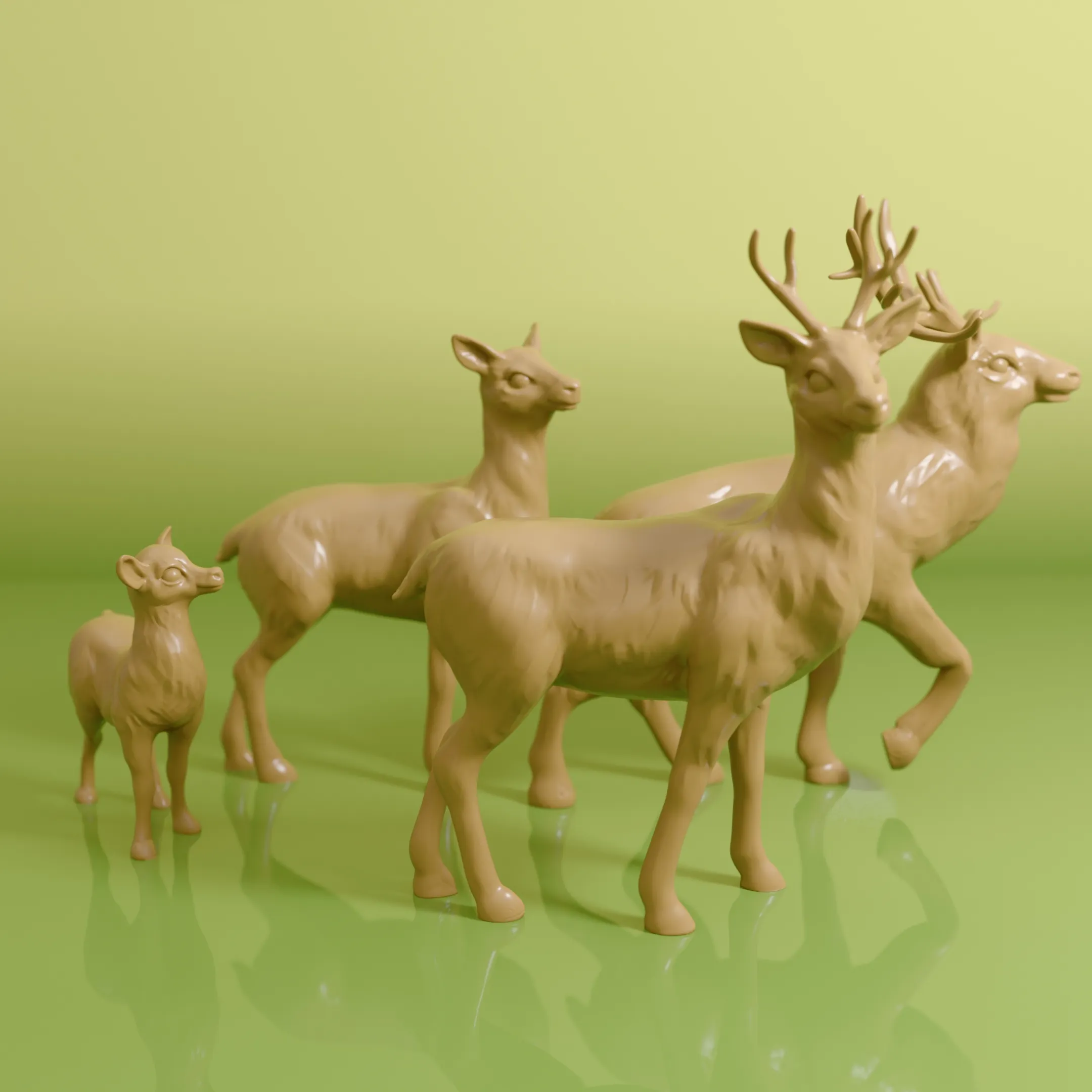 3D Printer Files | 3MF File | Deer Family Sculpture: Graceful and ...