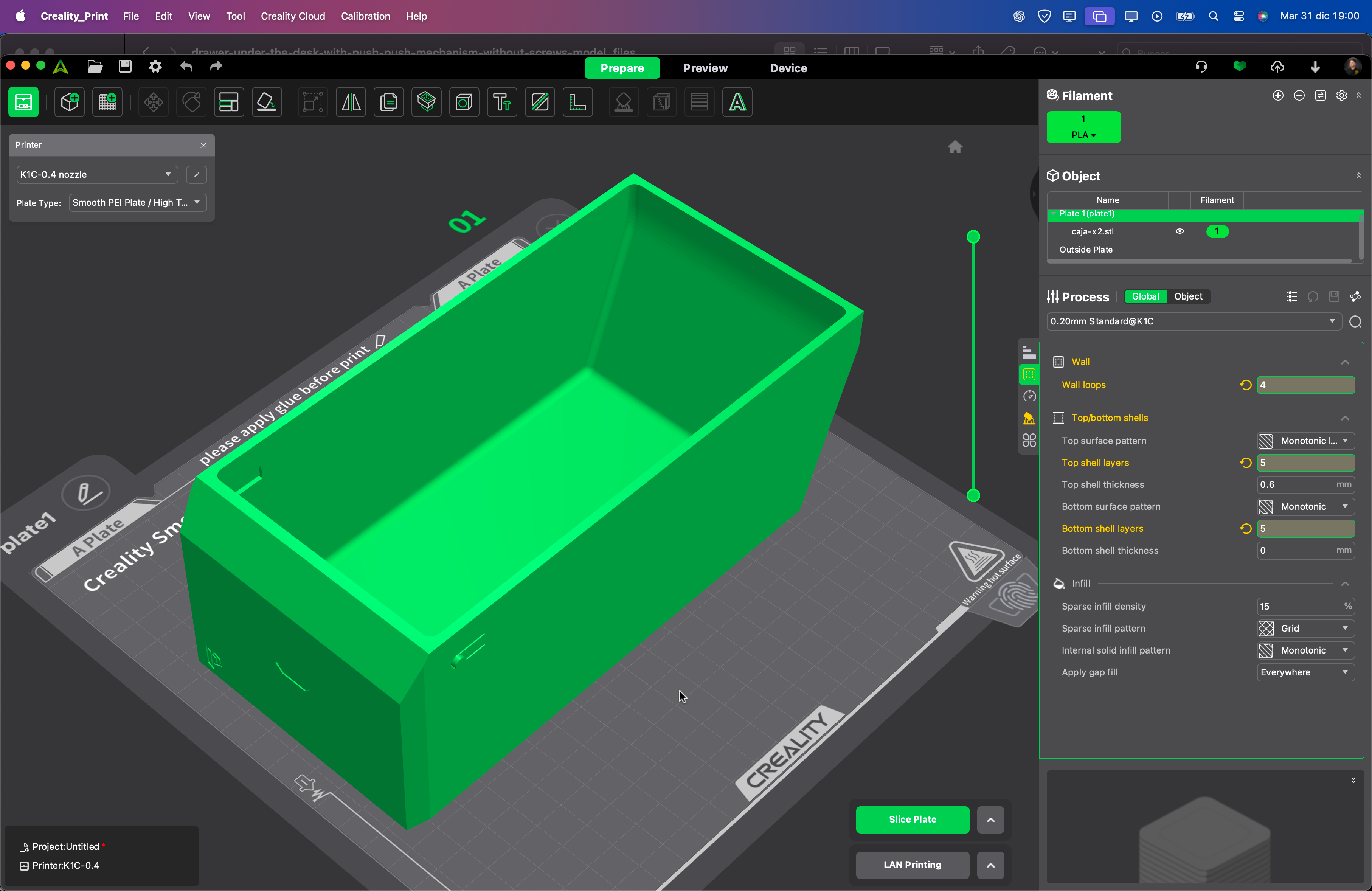 3D Printer Files | 3MF File | DRAWER UNDER THE DESK WITH PUSH-PUSH ...
