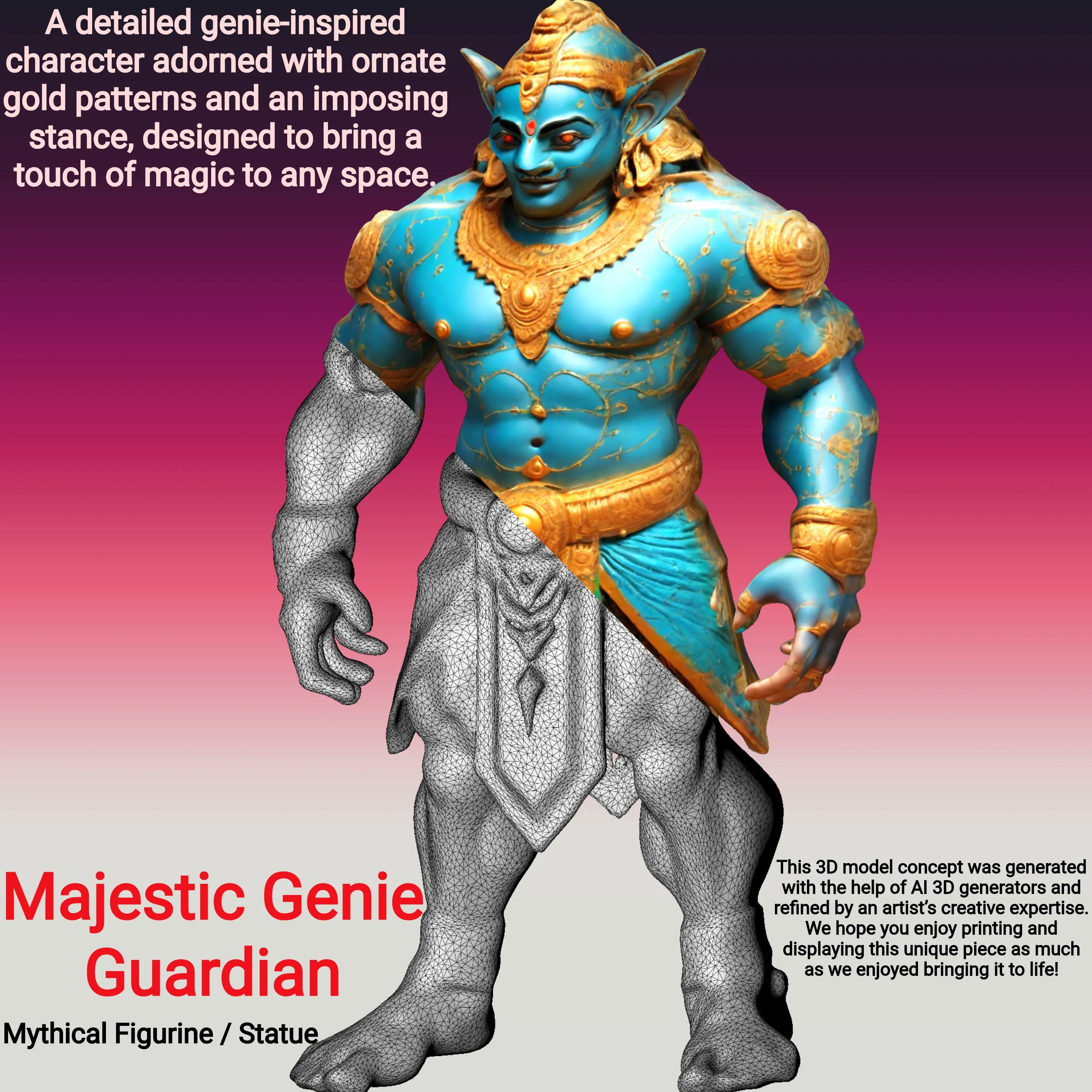 Characters & Creatures STL Download - Majestic Genie Guardianby MR AnyCAD