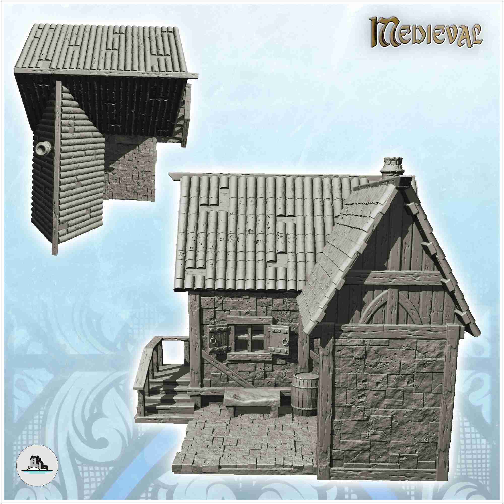 Medieval blacksmith's workshop with outdoor forge under cano | 3D ...