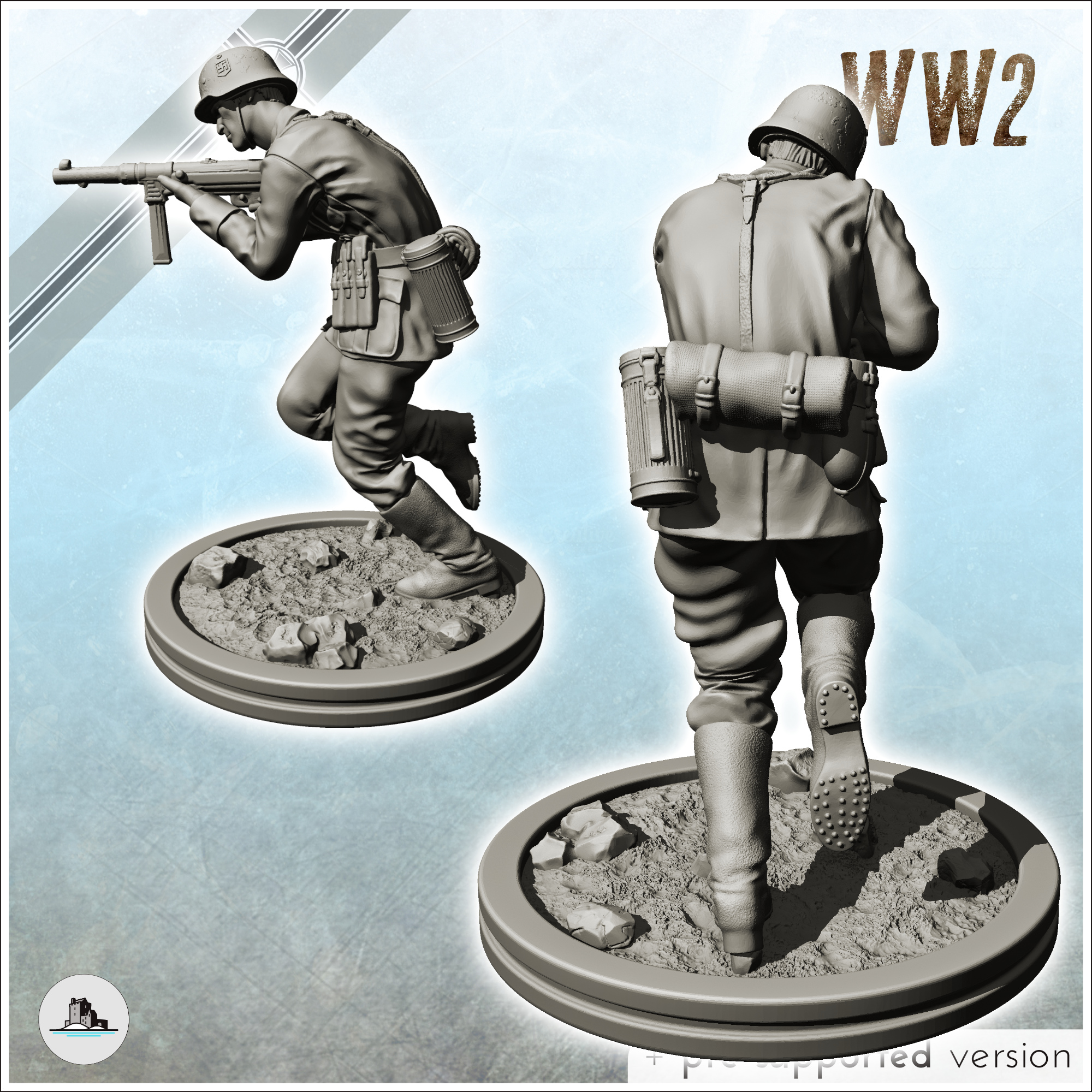 German storm trooper running with MP38 (3) - WW2 Terrain fig | 3D ...