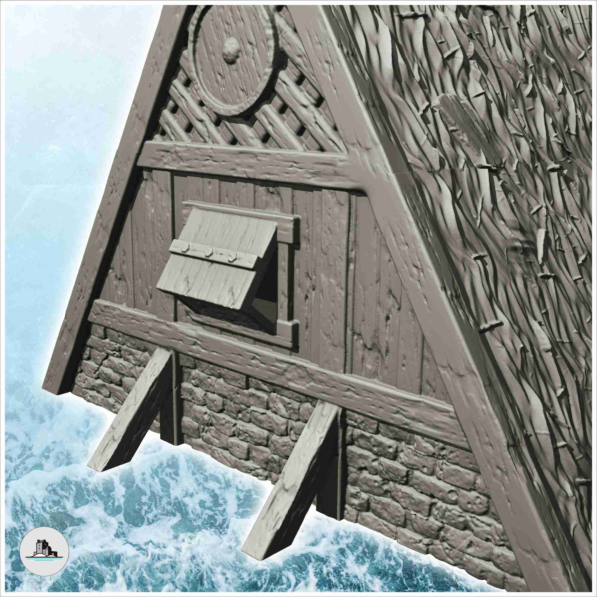 Viking house in stone and wood with thatched roof and window | 3D ...