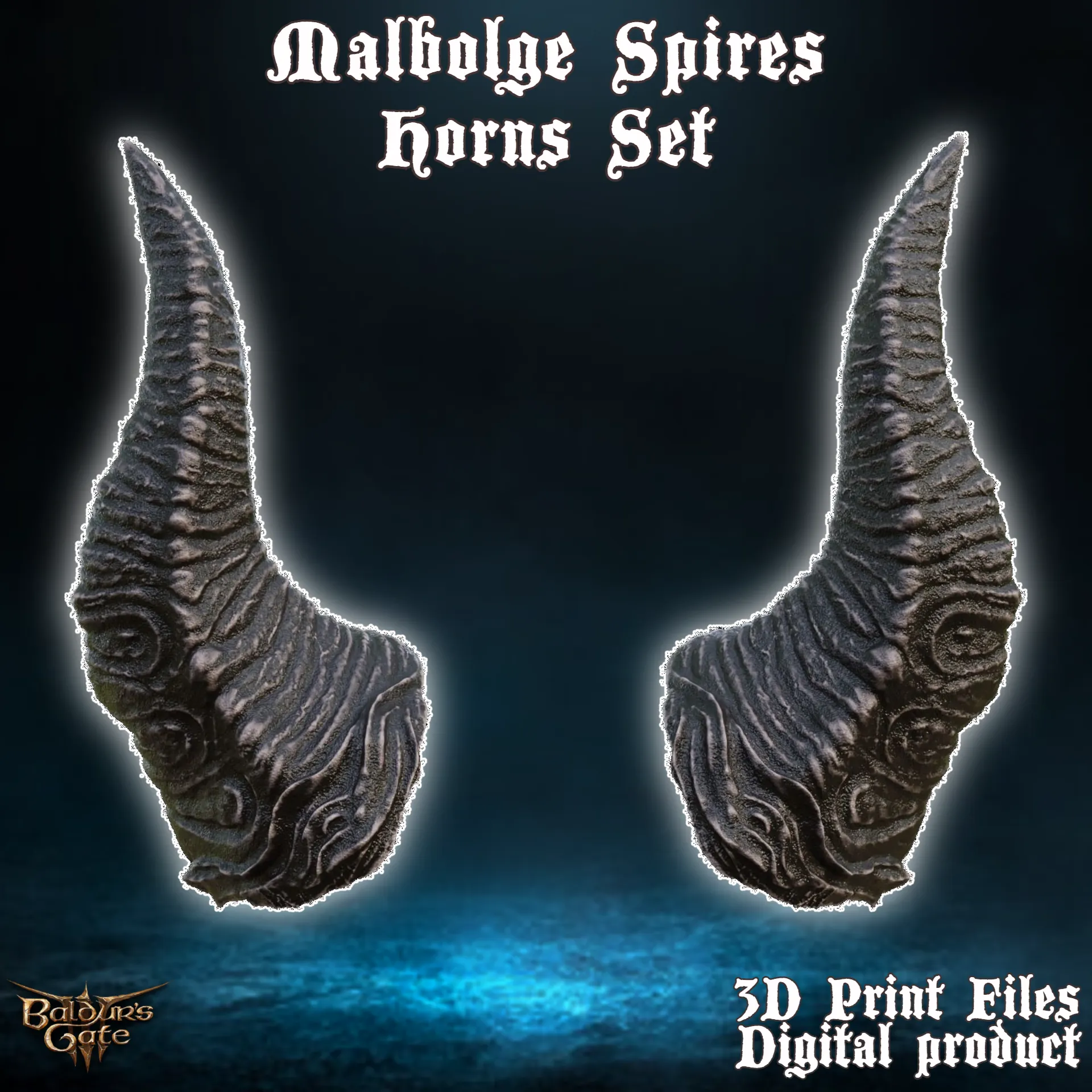 Cosplay STL Download - Fantasy Tiefling Malbolge Spires Cosplay Horns Baldurs Gateby Krotek-inc