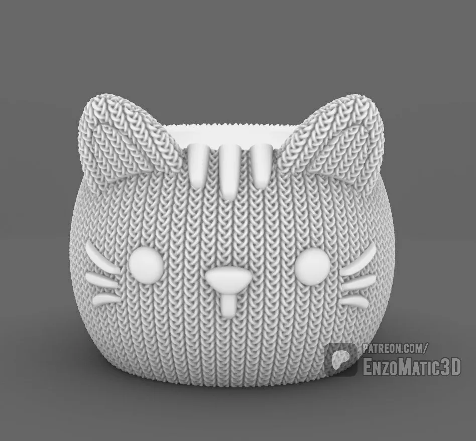 knitted cat flower pot pencil holder STL 3MF | 3D models download ...