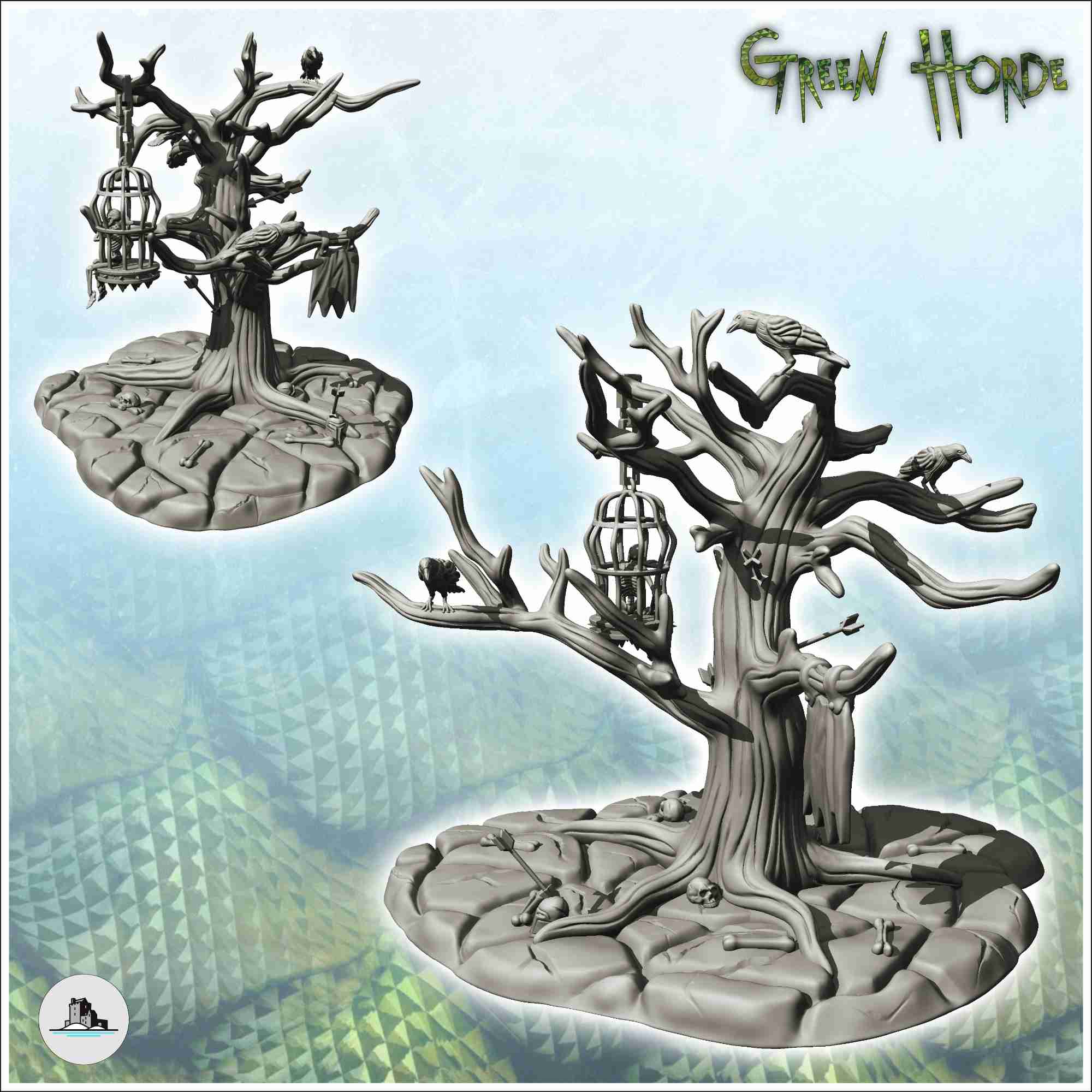 Evil tree with flags and skeleton in metal cage (12) - minia | 3D ...