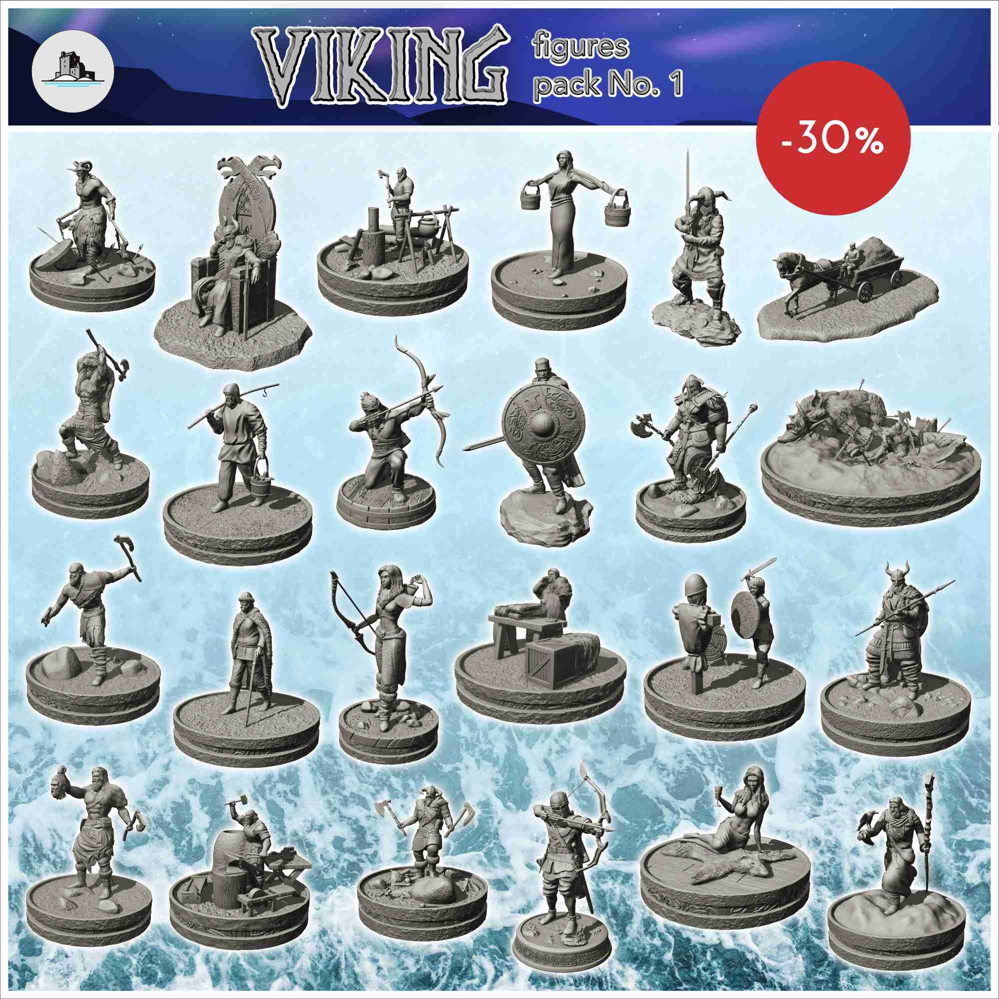 Viking figures pack No. 1 - scenery medieval miniatures warh | 3D ...