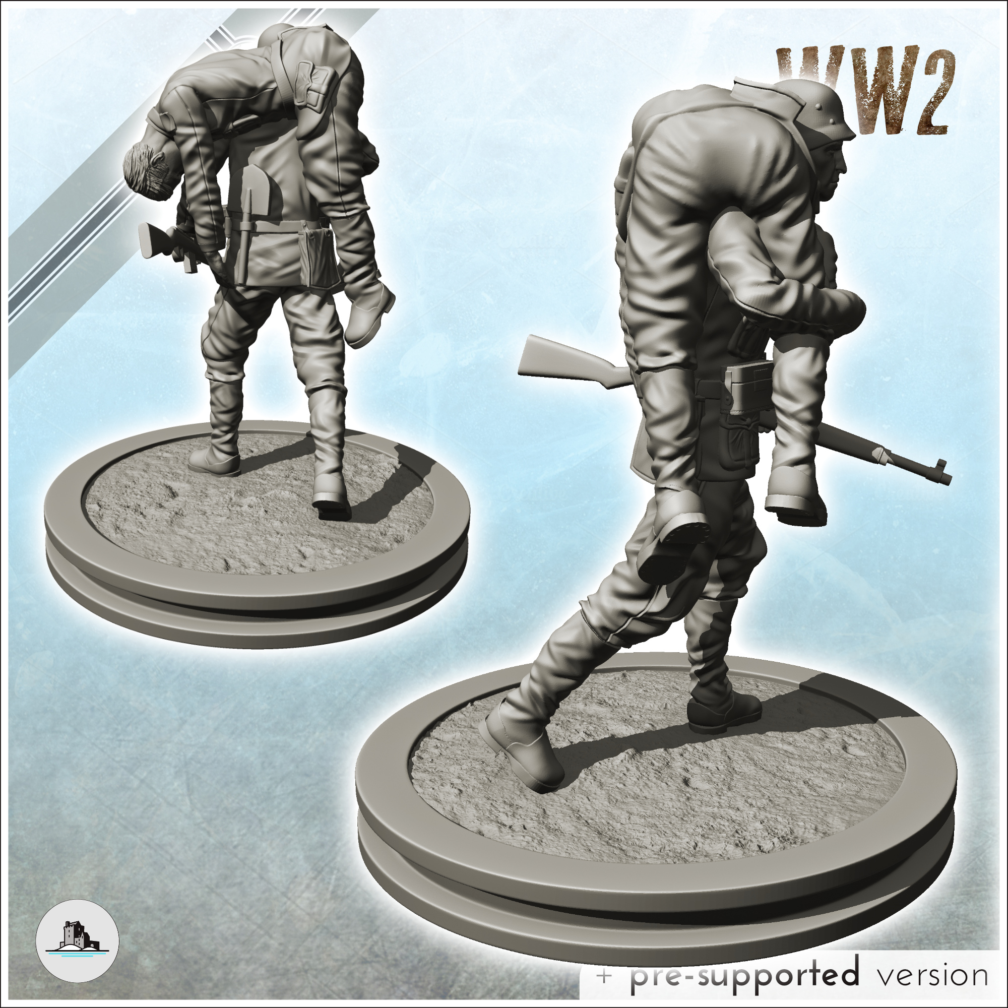 German soldier with rifle carrying wounded man (14) - WW2 | 3D models ...
