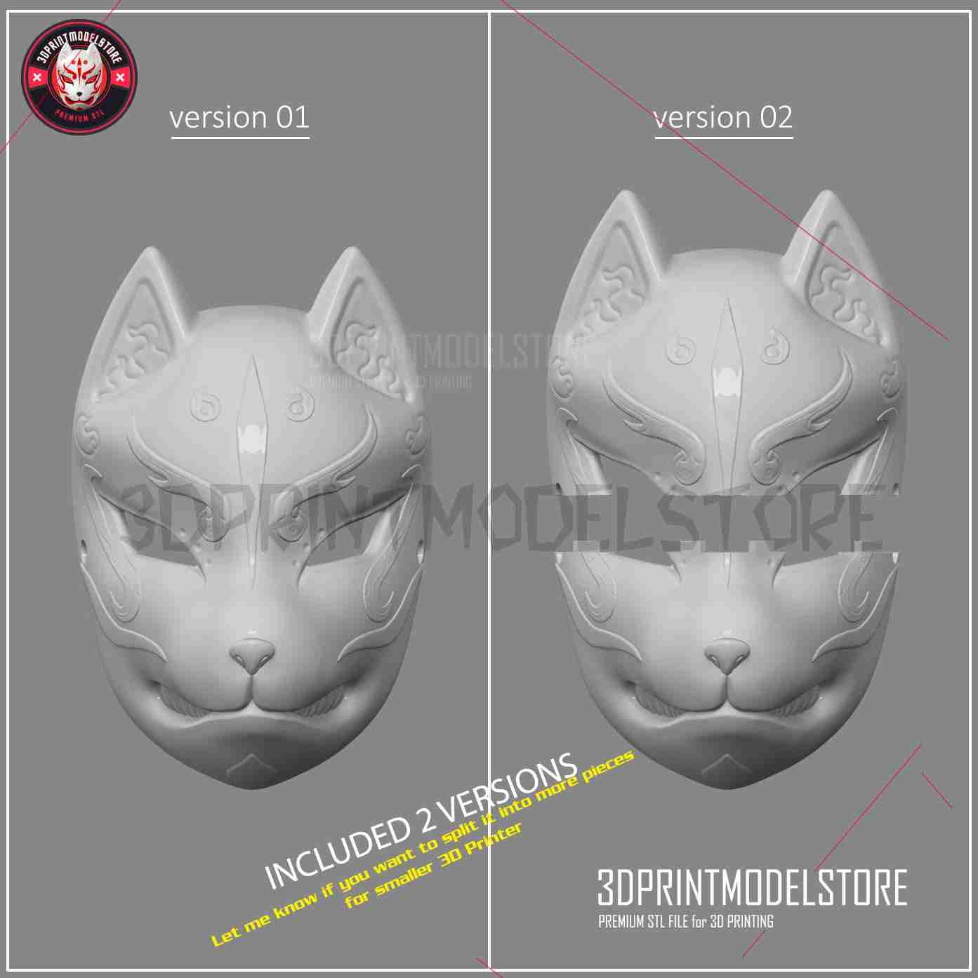 Japanese Kitsune Fox Mask - Cosplay Halloween Costume | 3D models ...