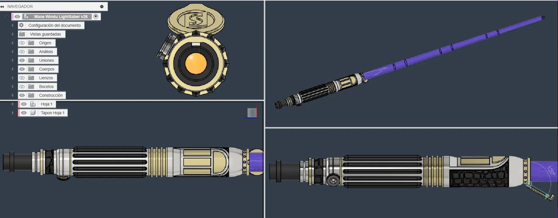 Cosplay STL Download - Mace Windu Collapsible Light Saber with Lightsby ...