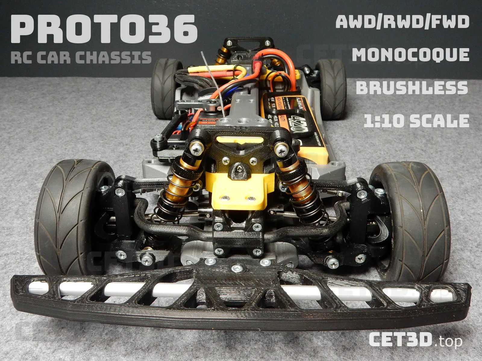 無料 Vehicles STL ダウンロード - PROTO36 RC Car Chassis - CET3D