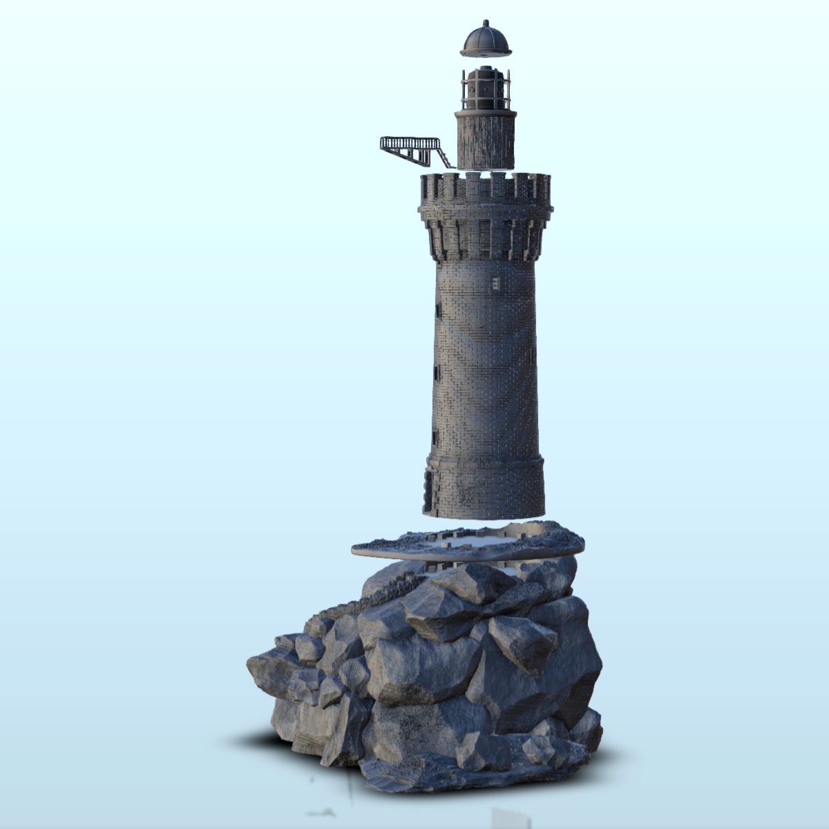 Stone lighthouse on rocky promontory with access stairs (3) | 3D models ...