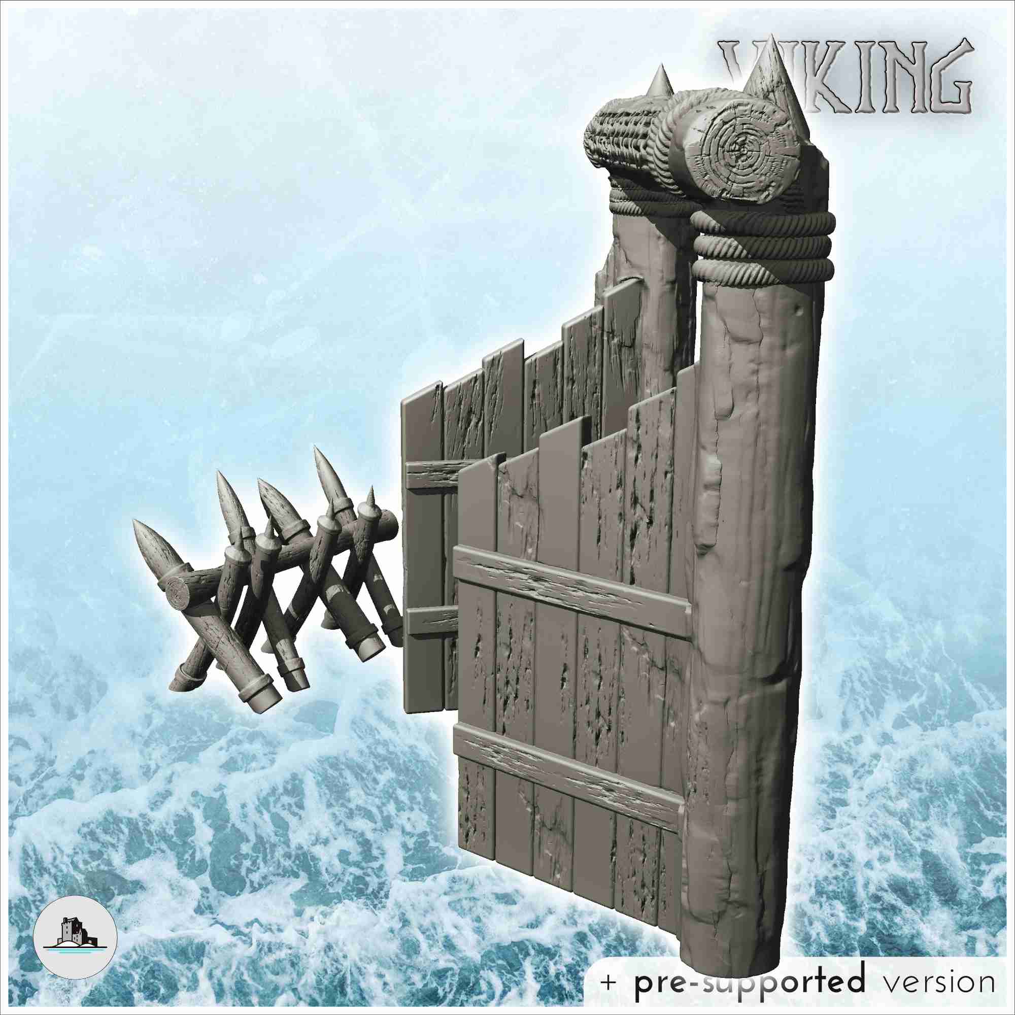 Wooden fortification set with gate and barricade (2) - scene | 3D ...