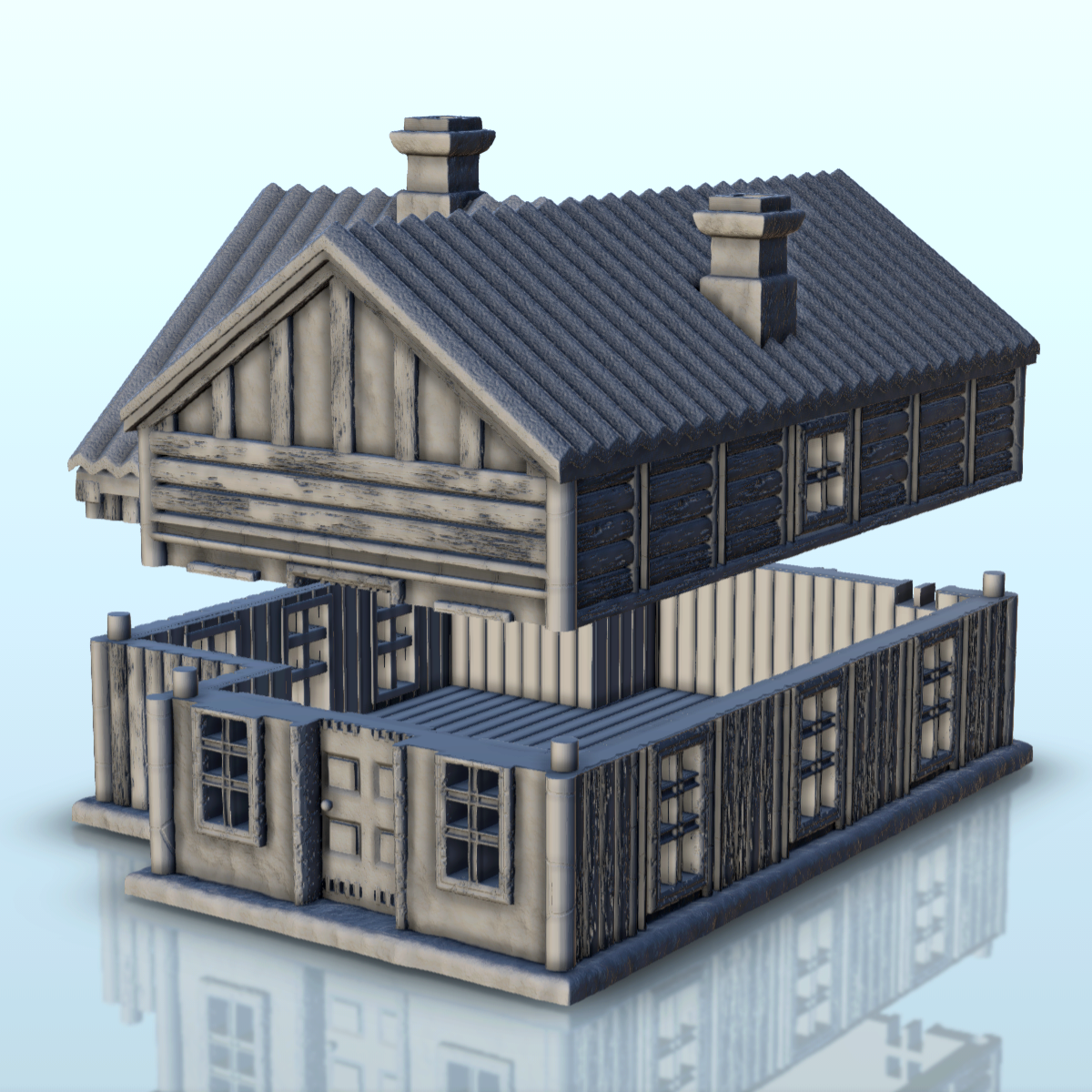 Stone and wood house with two chimneys - Terrain USSR WW2 | 3D models ...