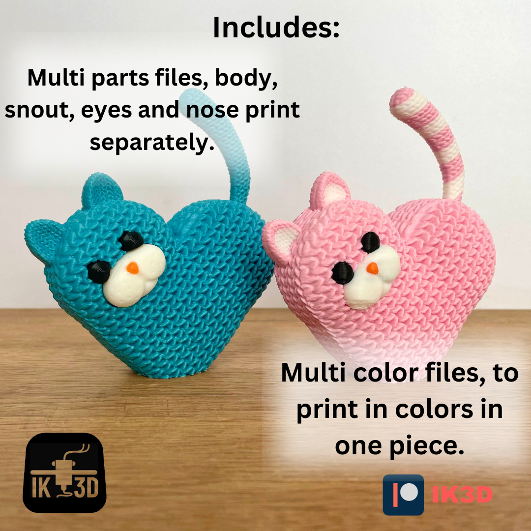 KNITTED HEART KITTEN / COLOR FILE AND MULTI PARTS | 3D models download ...