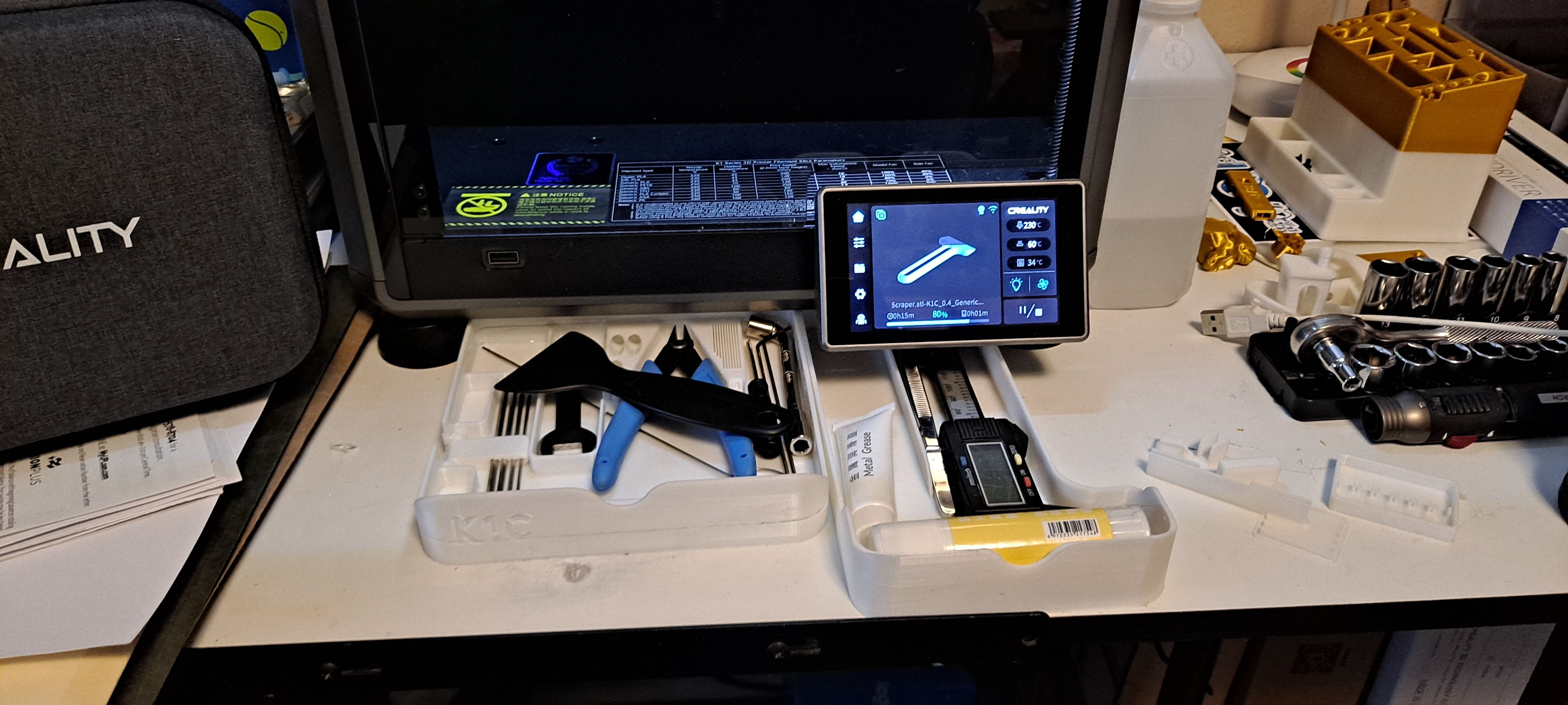 Built the tool tray and the caliper tray. Scraper is printing just for ...