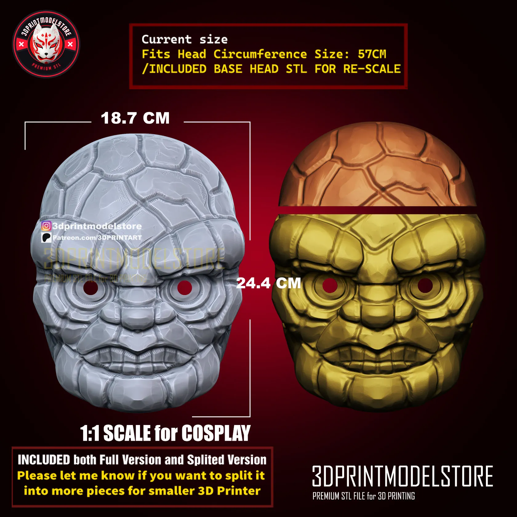 Cosplay STL Download - Thing Mask - Fantastic Four First Steps - Thing ...