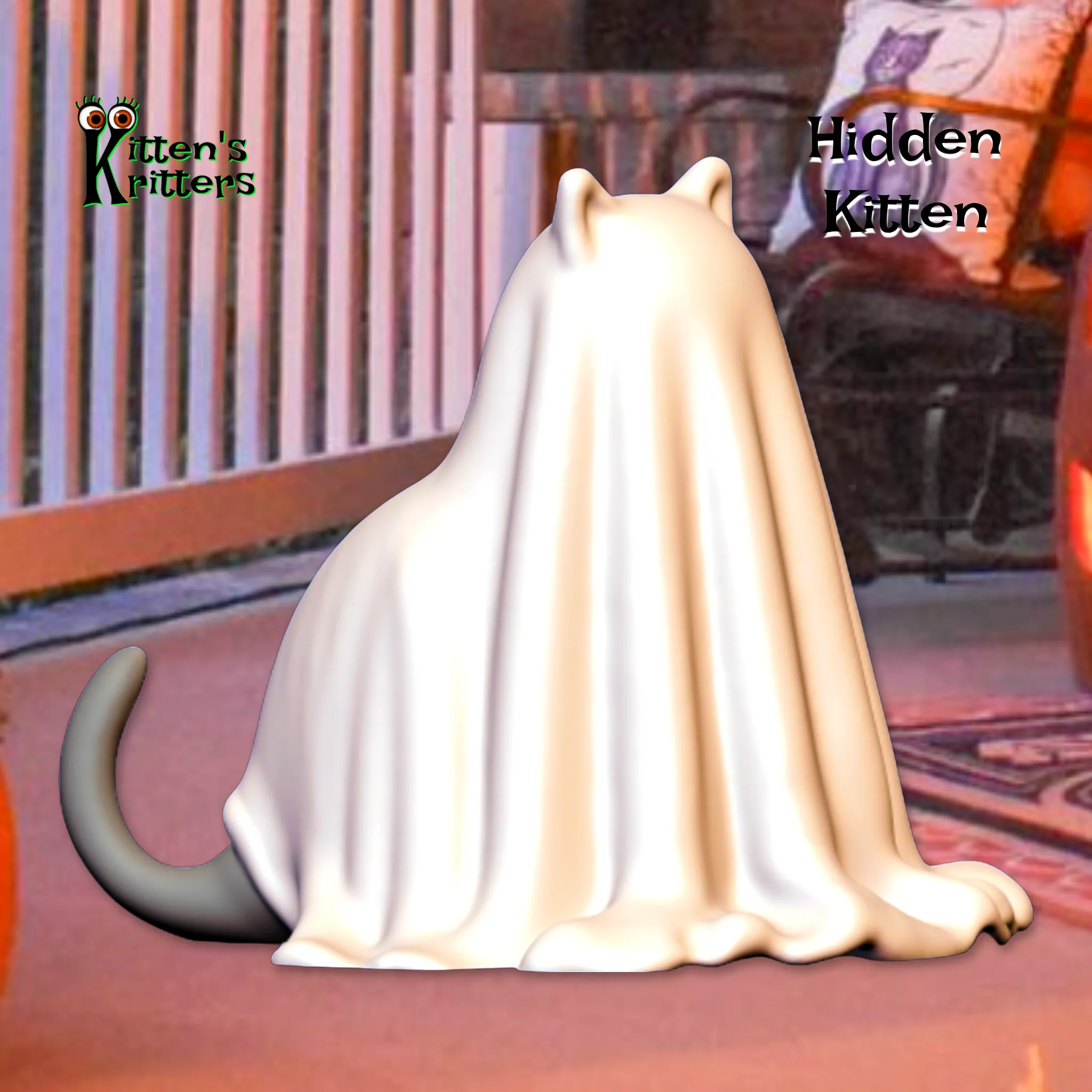 The Hidden Kitten Halloween Decor Figurine Ghost Kitty | 3D models ...