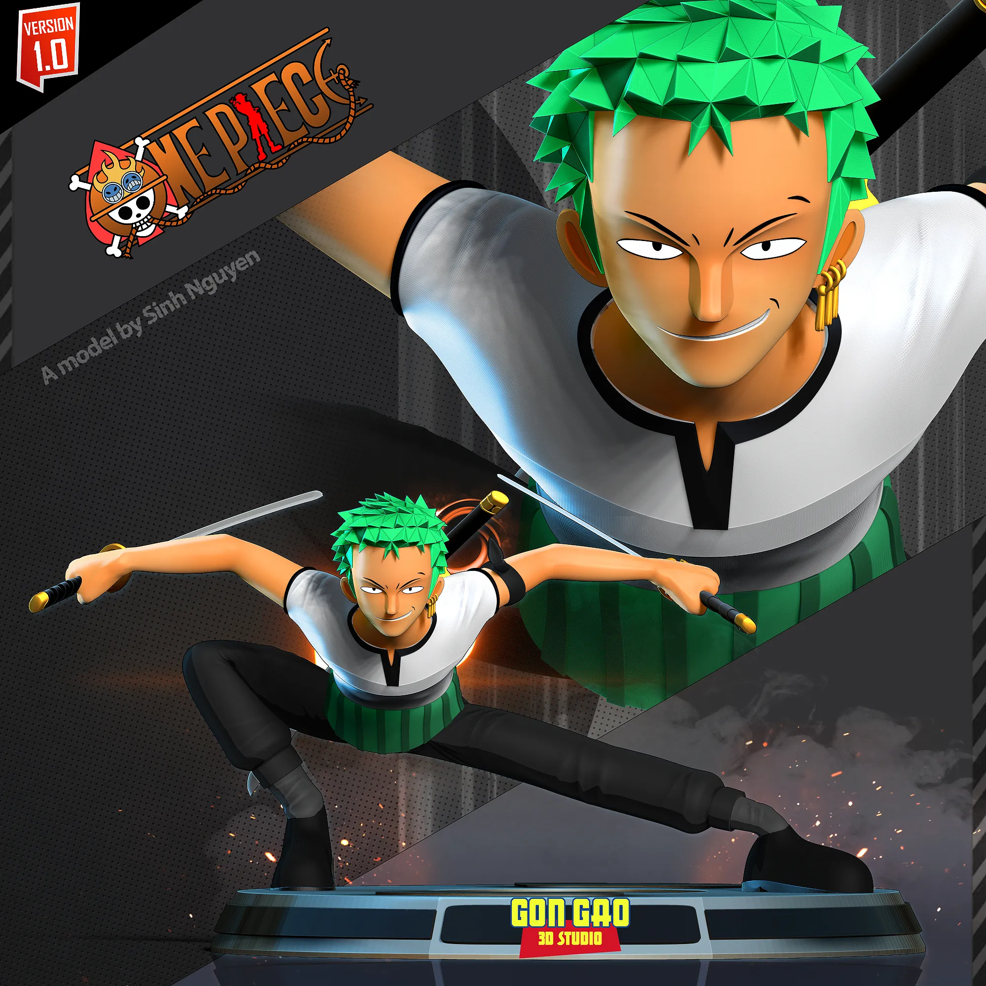 Characters & Creatures STL Download - Roronoa Zoro Stylized - One Piece ...