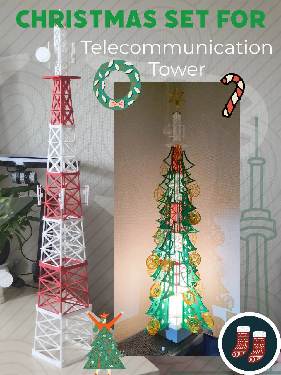 3D Printer Files | 3MF File | Christmas set for Telecom tower model ...