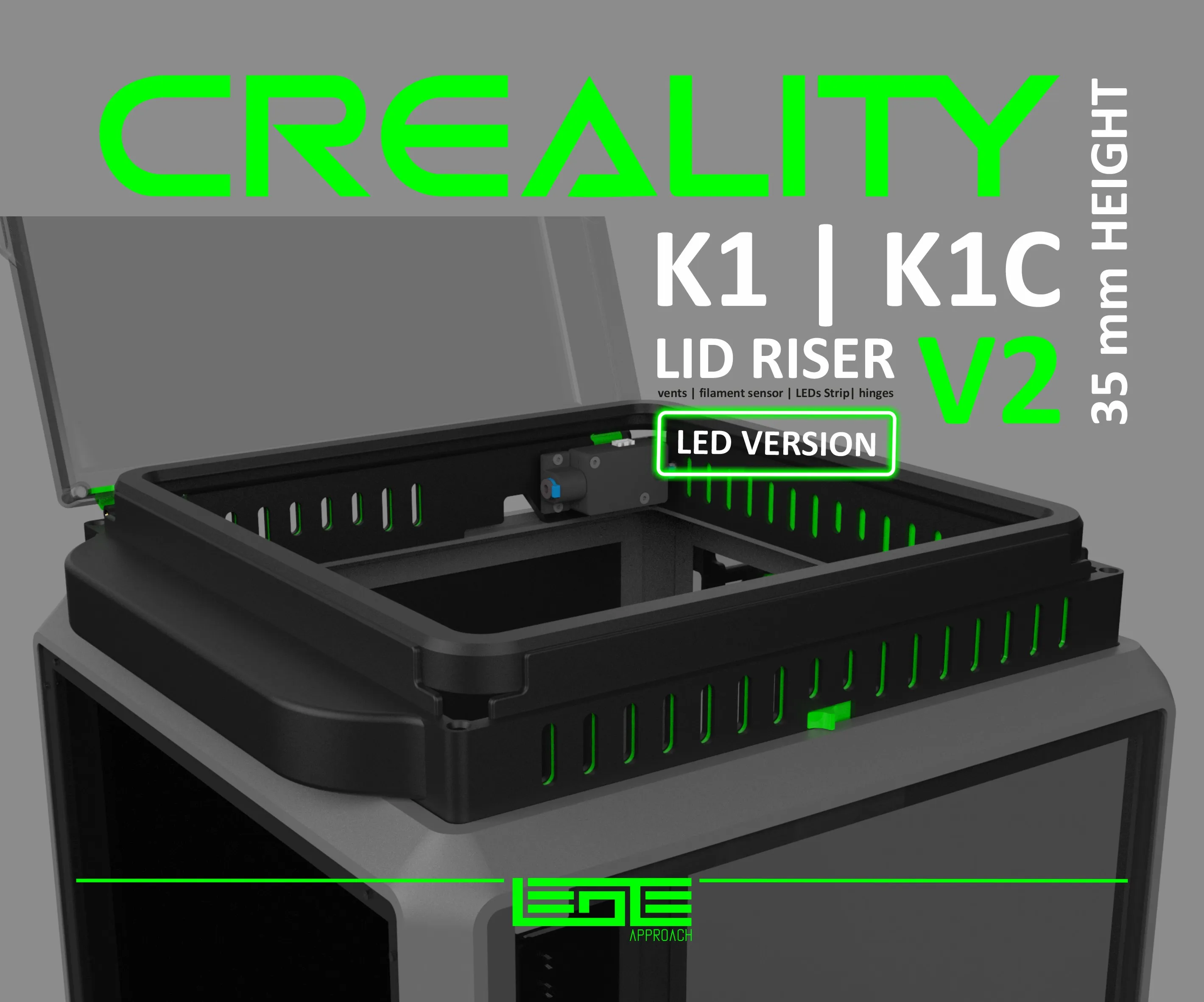 Archivos de impresora 3D | Archivo 3MF | CREALITY K1+K1C LID RISER V2 [LED VERSION] [35mm height ...