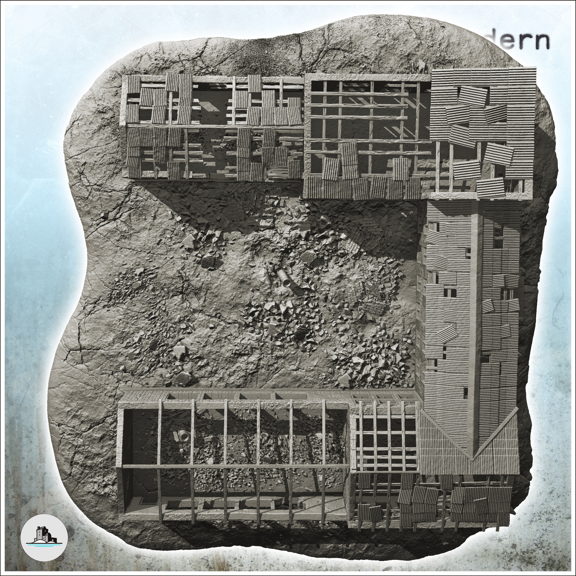 Large public building in ruins - terrain scenery modern WW2 | 3D models ...