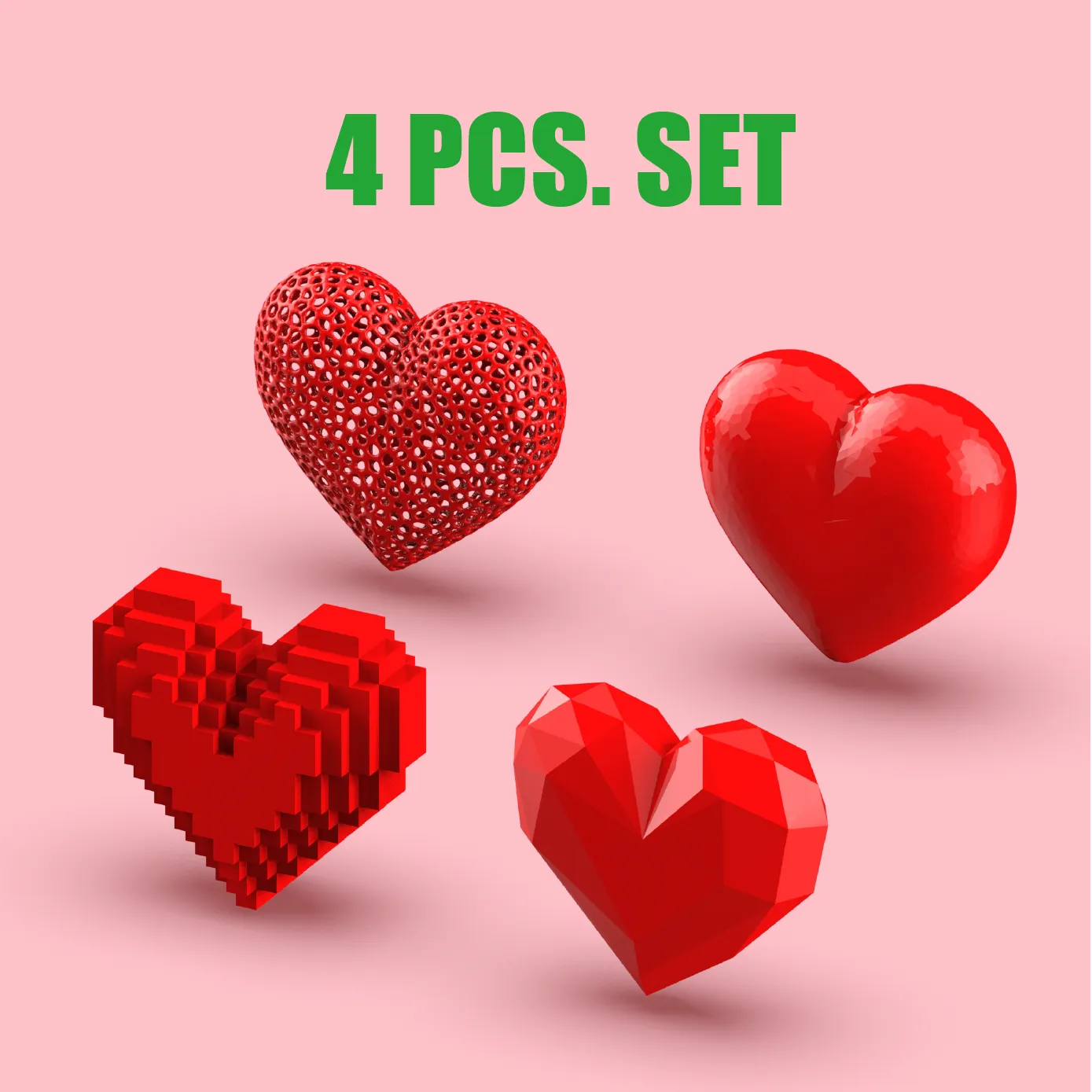 Other STL Download - 3D Valentine’s Day Hearts, 4 pcs. Bundle for ...