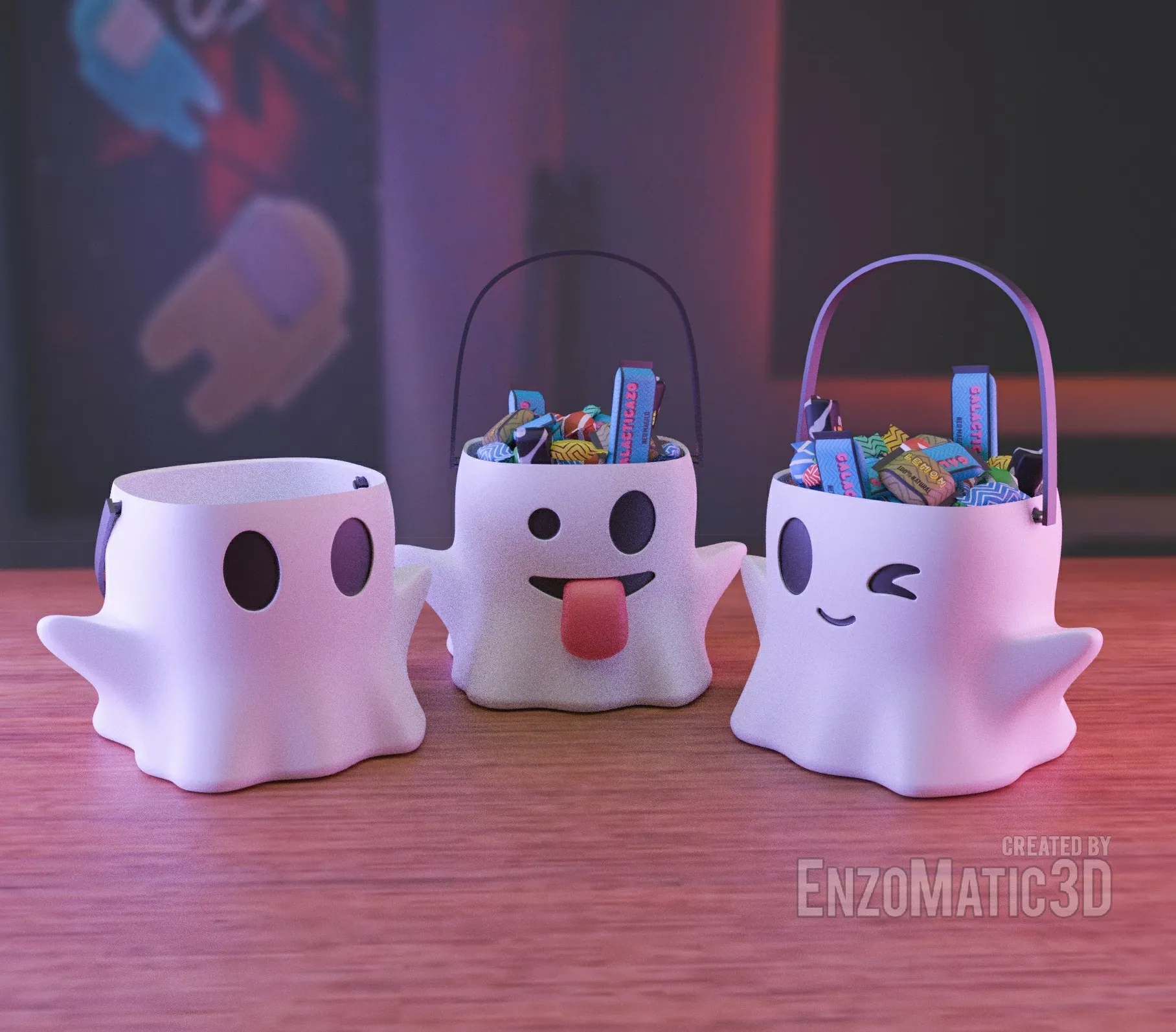 Other STL Download - Ghost Candy bucket trick or treat Halloween spooky STL 3MFby EnzoMatic 3D