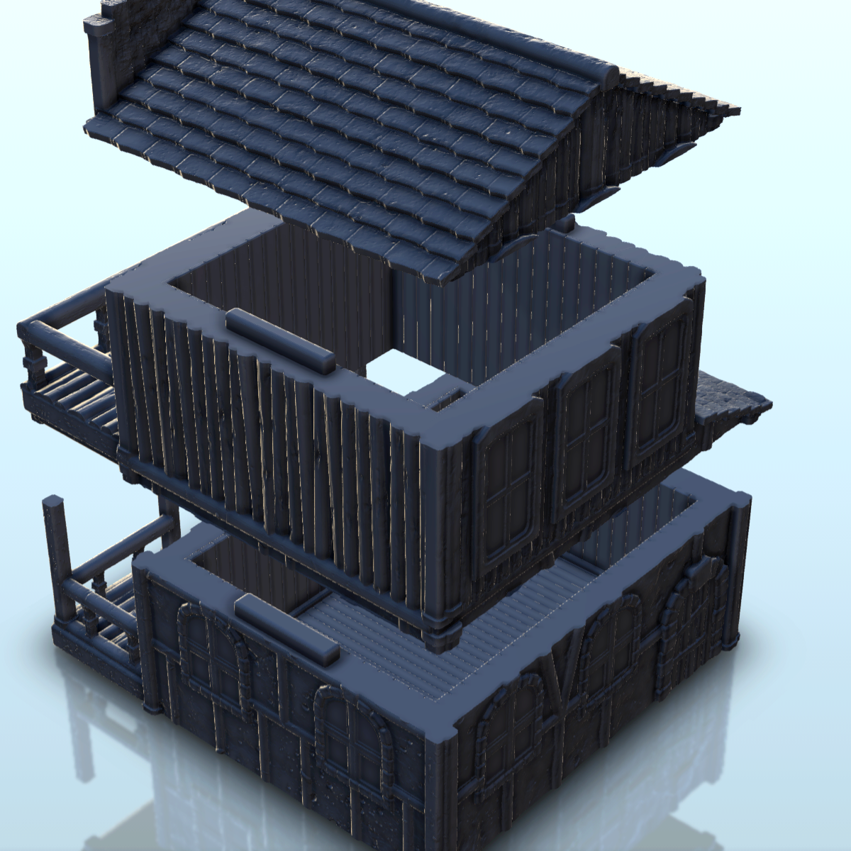 Bank building with canopy and balcony (8) - miniatures figur | 3D ...