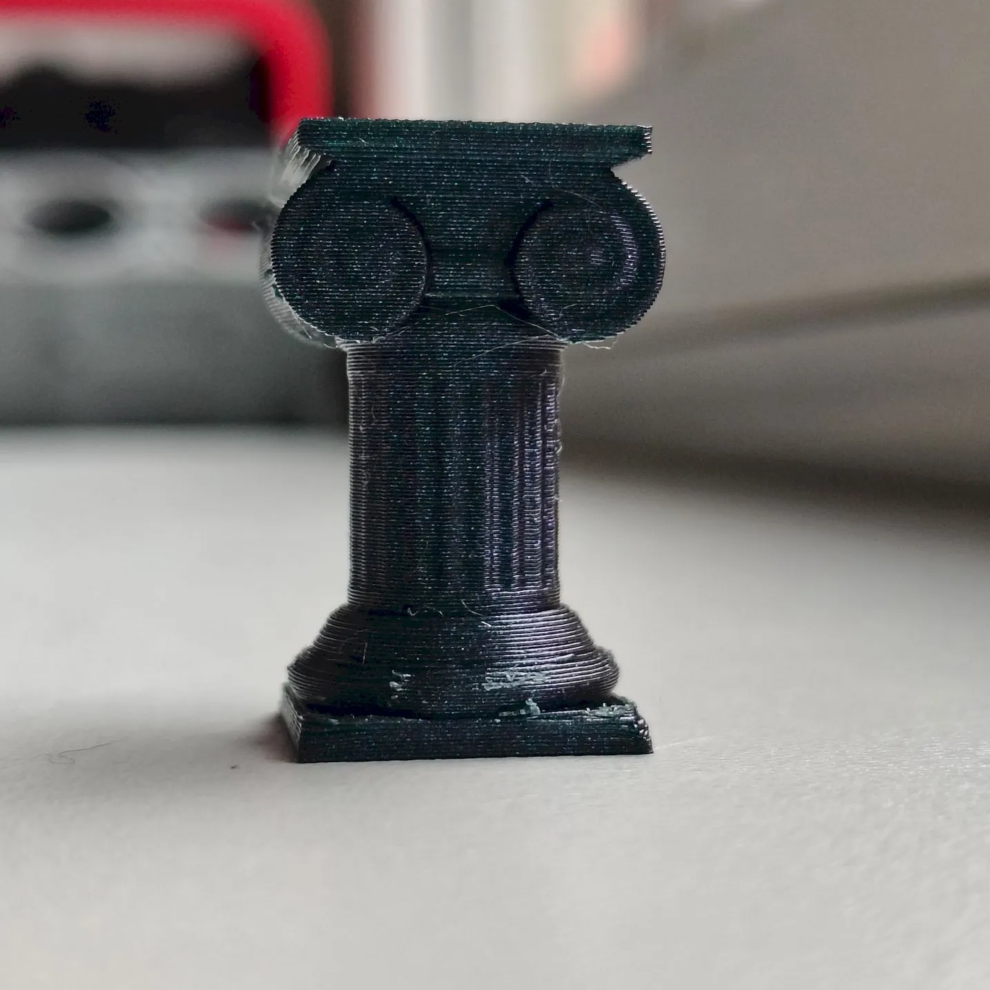 Glaxy black PLA, tree support. Printing is easy and results good. Can ...