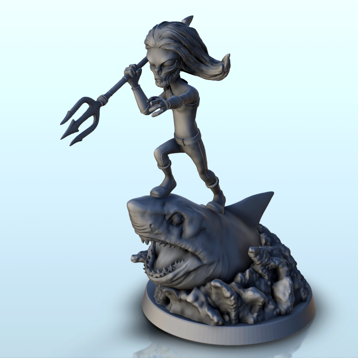 Alien with beard and trident on shark (22) (+ pre-supported | 3D models ...