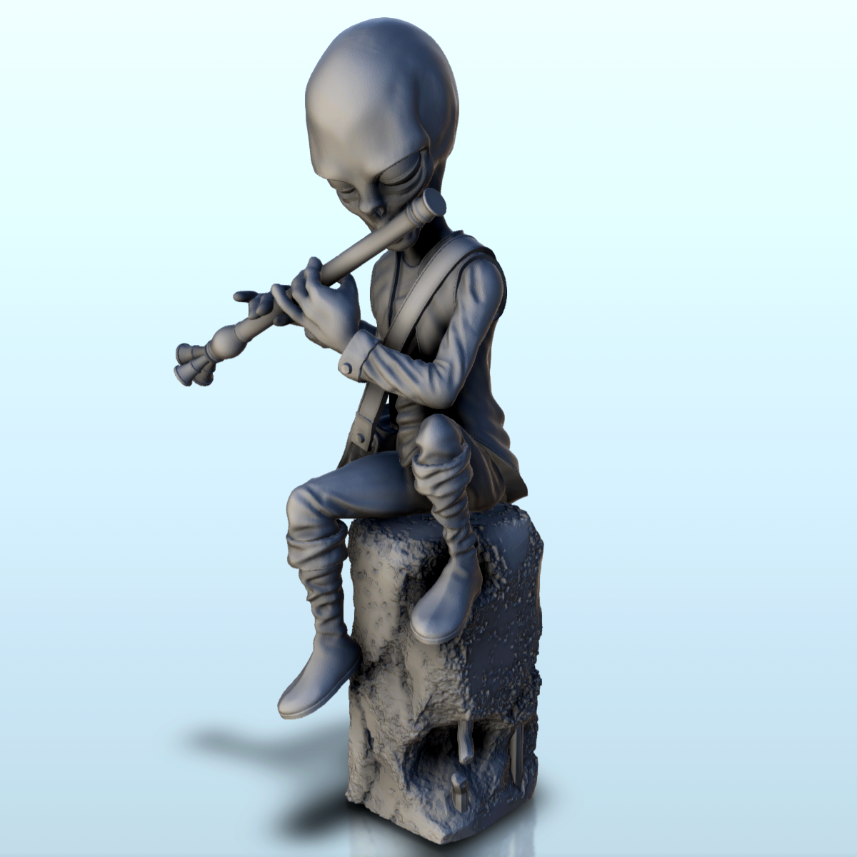 Alien flute player on stone (18) (+ pre-supported version & | 3D models ...