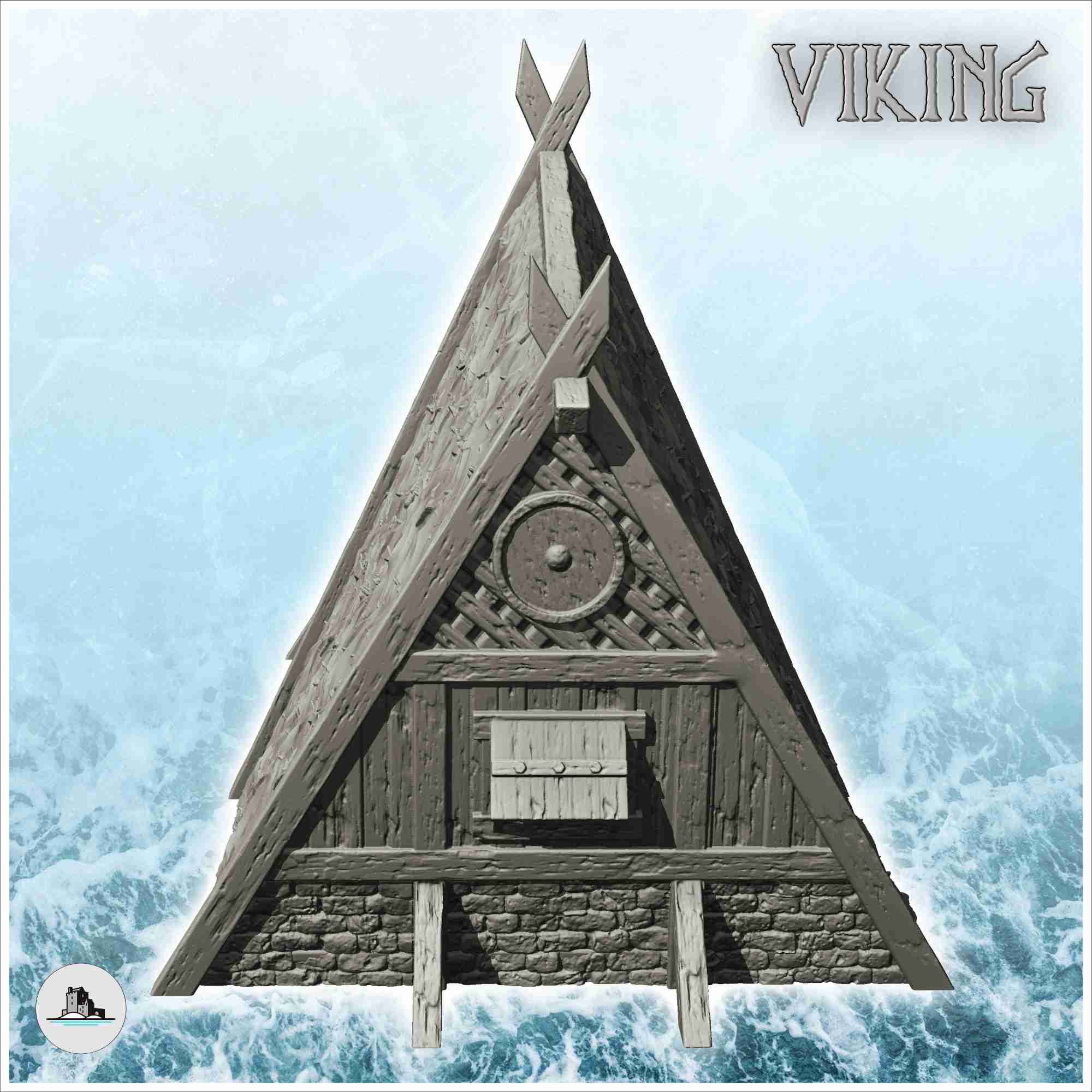Viking house in stone and wood with thatched roof and window | 3D ...