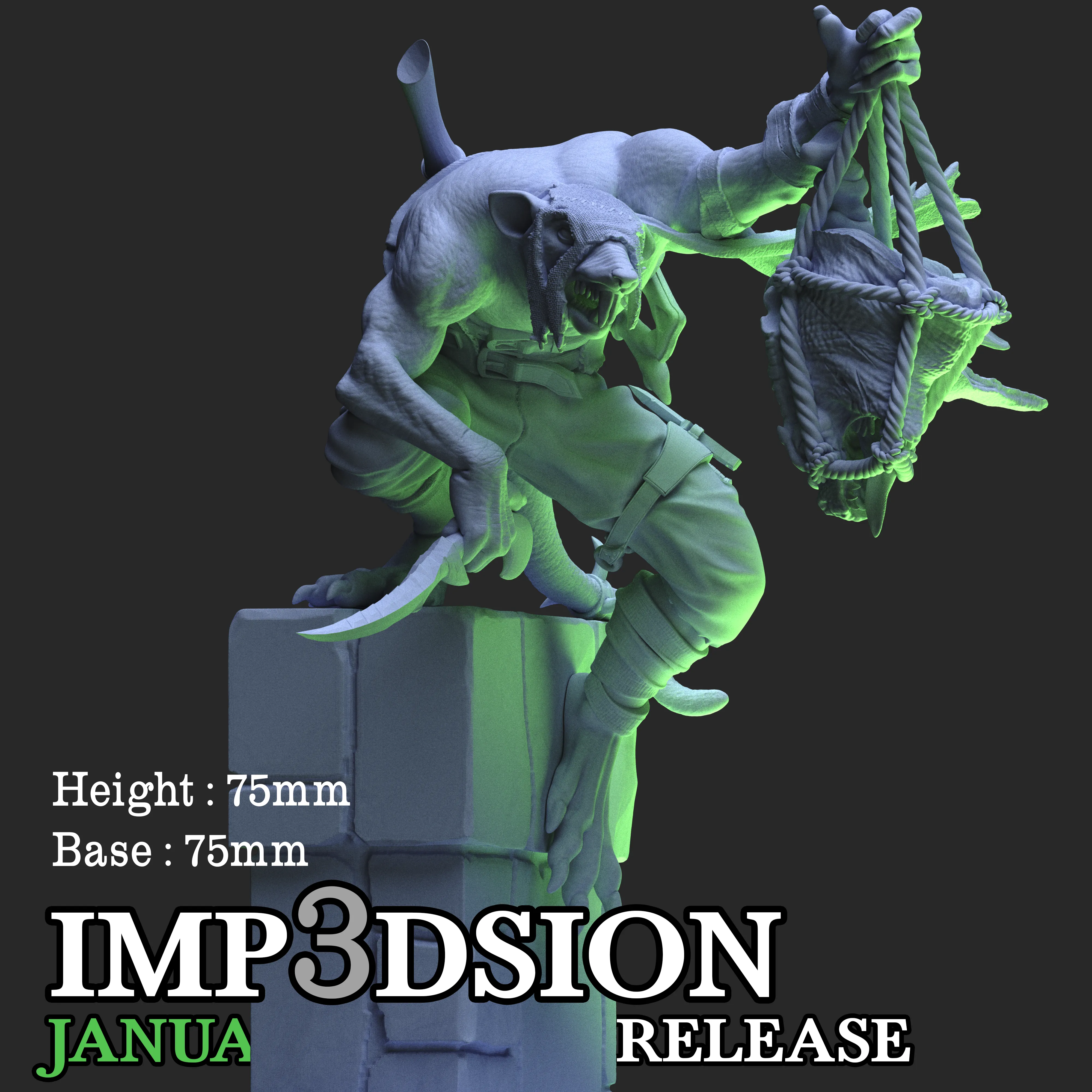 Characters & Creatures STL Download - 75mm Ratman Assassinby Imp3dsion