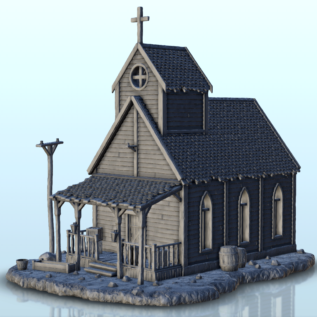Wooden church with canopy - Terrain scenery West Old Western | 3D ...