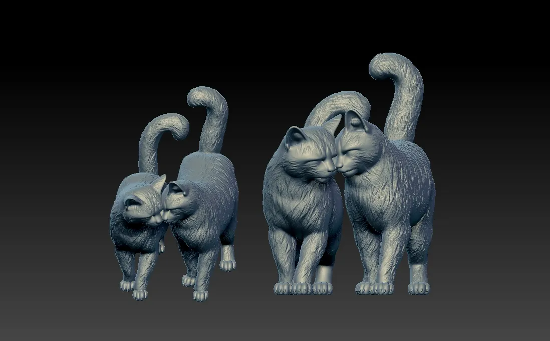 Characters & Creatures STL Download - Two cats statue - cat model ...