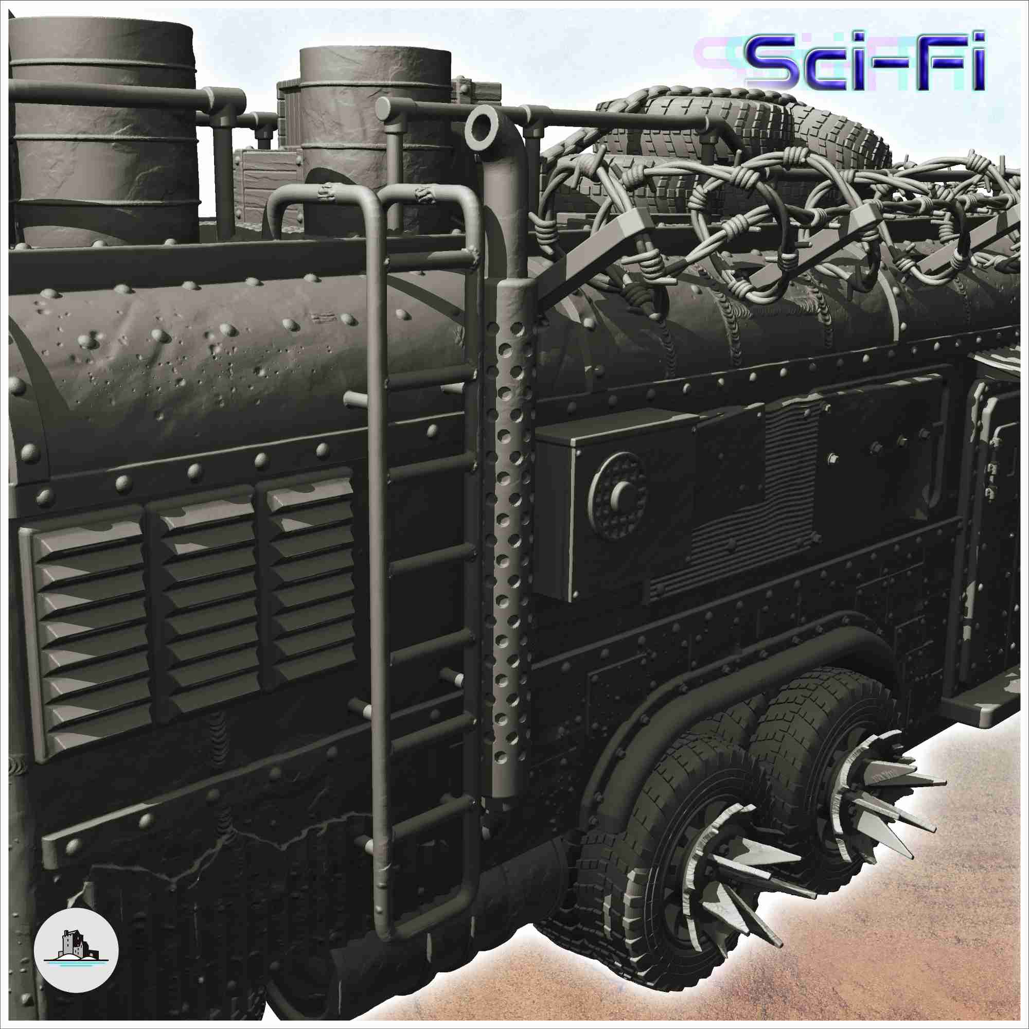 Post-apo school bus with barbed wire and armour (9) - sci-fi | 3D ...