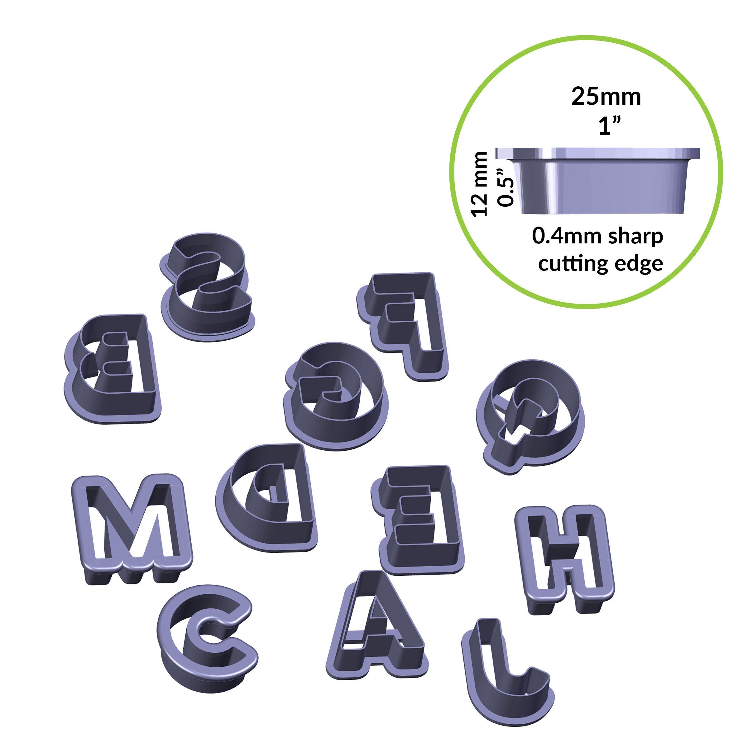Alphabet-shaped cutters for clay or fondant, 25mm (1 inch) | 3D models ...