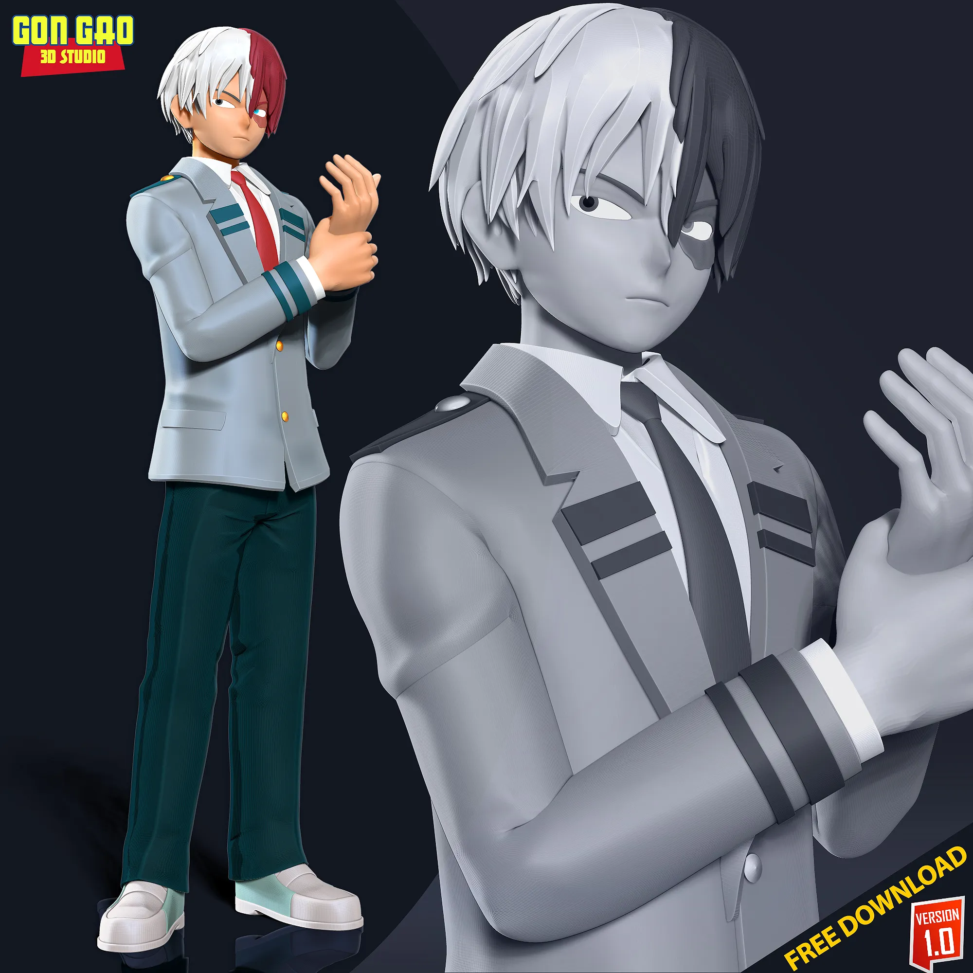 Free Sculptures & Artworks STL Download - Shoto Todoroki - My Hero ...