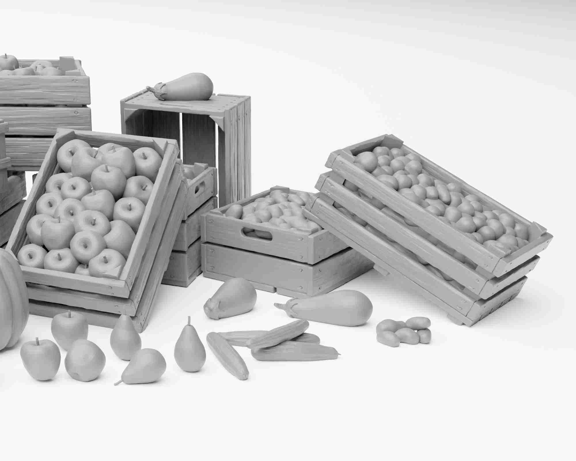 Farm Produce Pack - 1/35 scale fruits, vegetables and crates | 3D ...