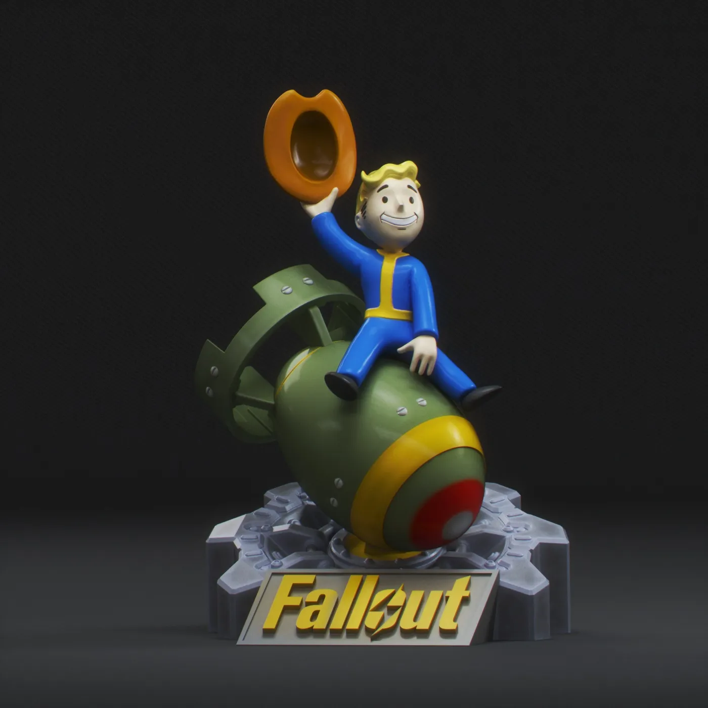 Miniatures STL Download - VAULT BOY RIDING NUKE -FALLOUT-by ARXEUKX