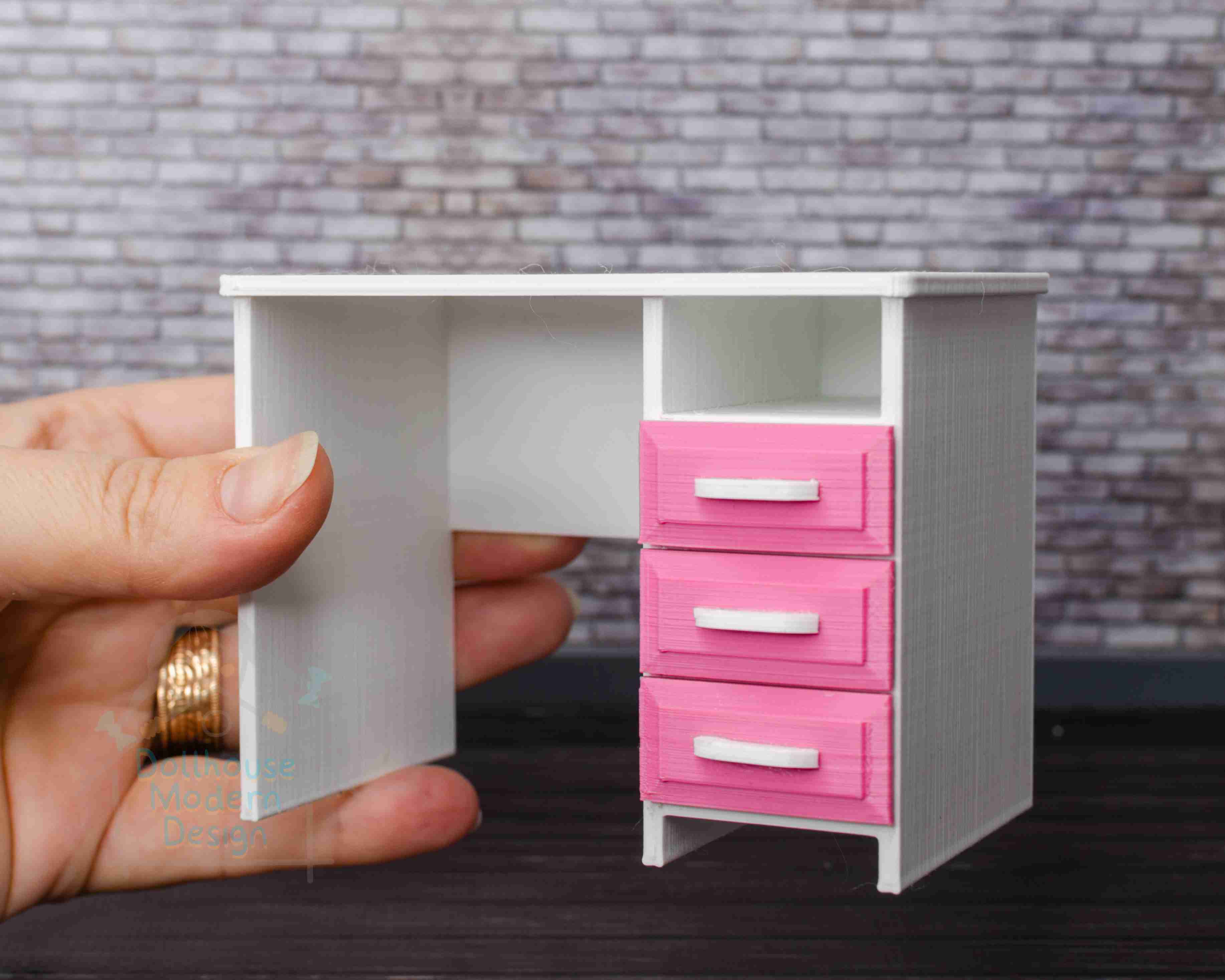 Dollhouse Desk with 3 drawers - STL files for 3D printing | 3D models ...