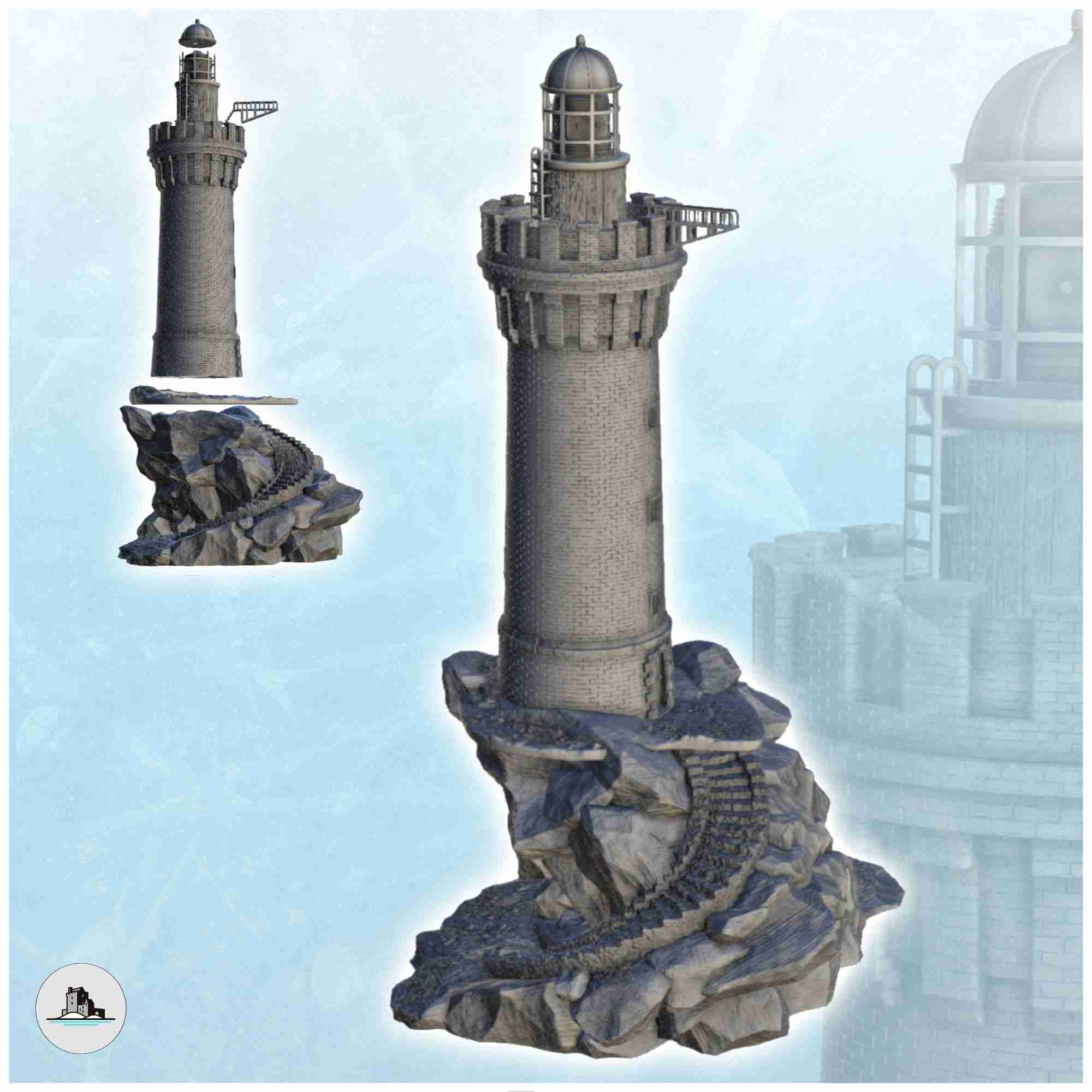 Stone lighthouse on rocky promontory with access stairs (3) | 3D models ...