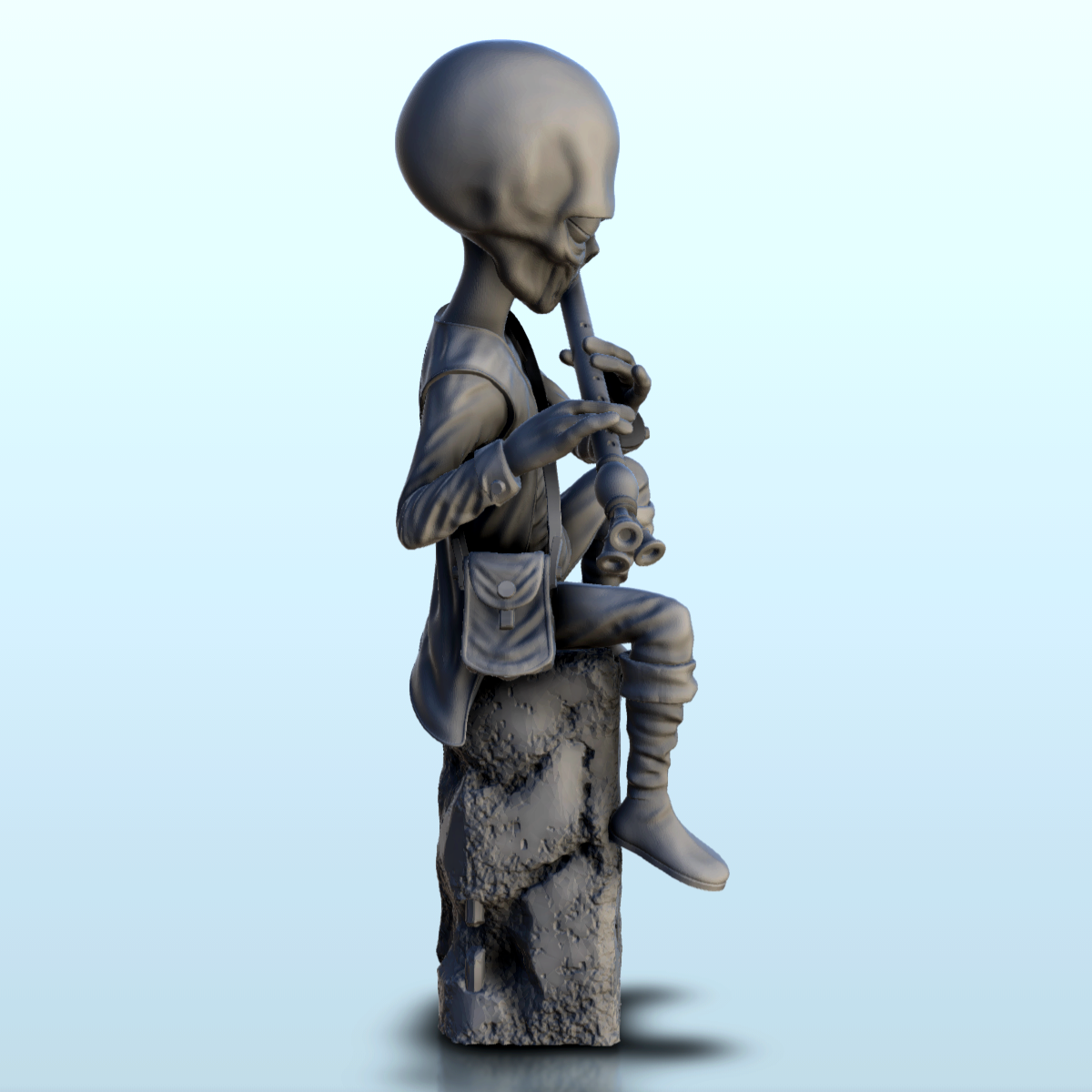 Alien flute player on stone (18) (+ pre-supported version & | 3D models ...