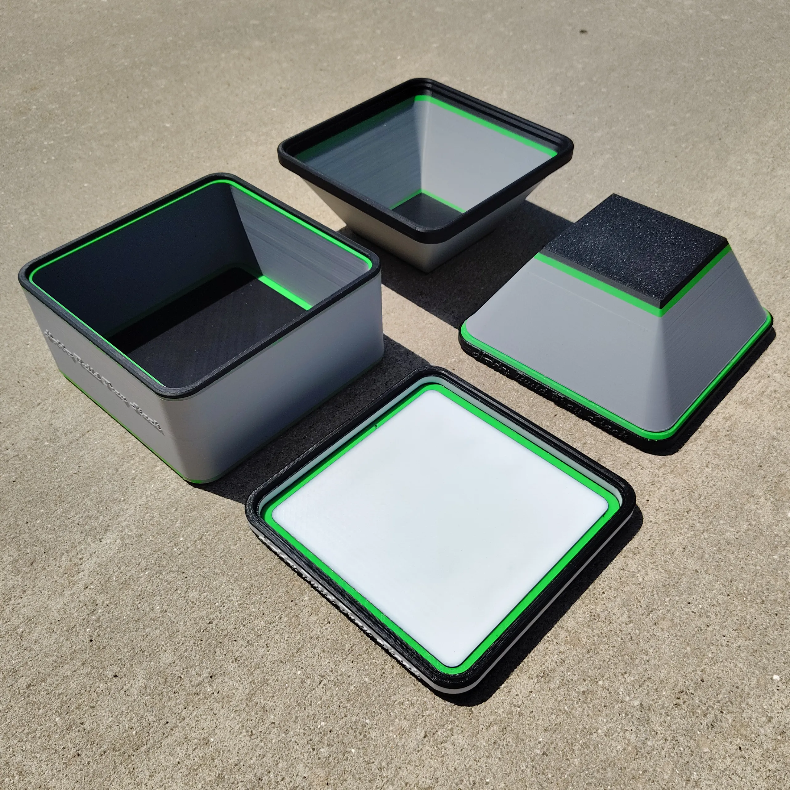 The Ensemble of Hobby Build Tray Stack components printed in multicolor Black, Grey and Green ...