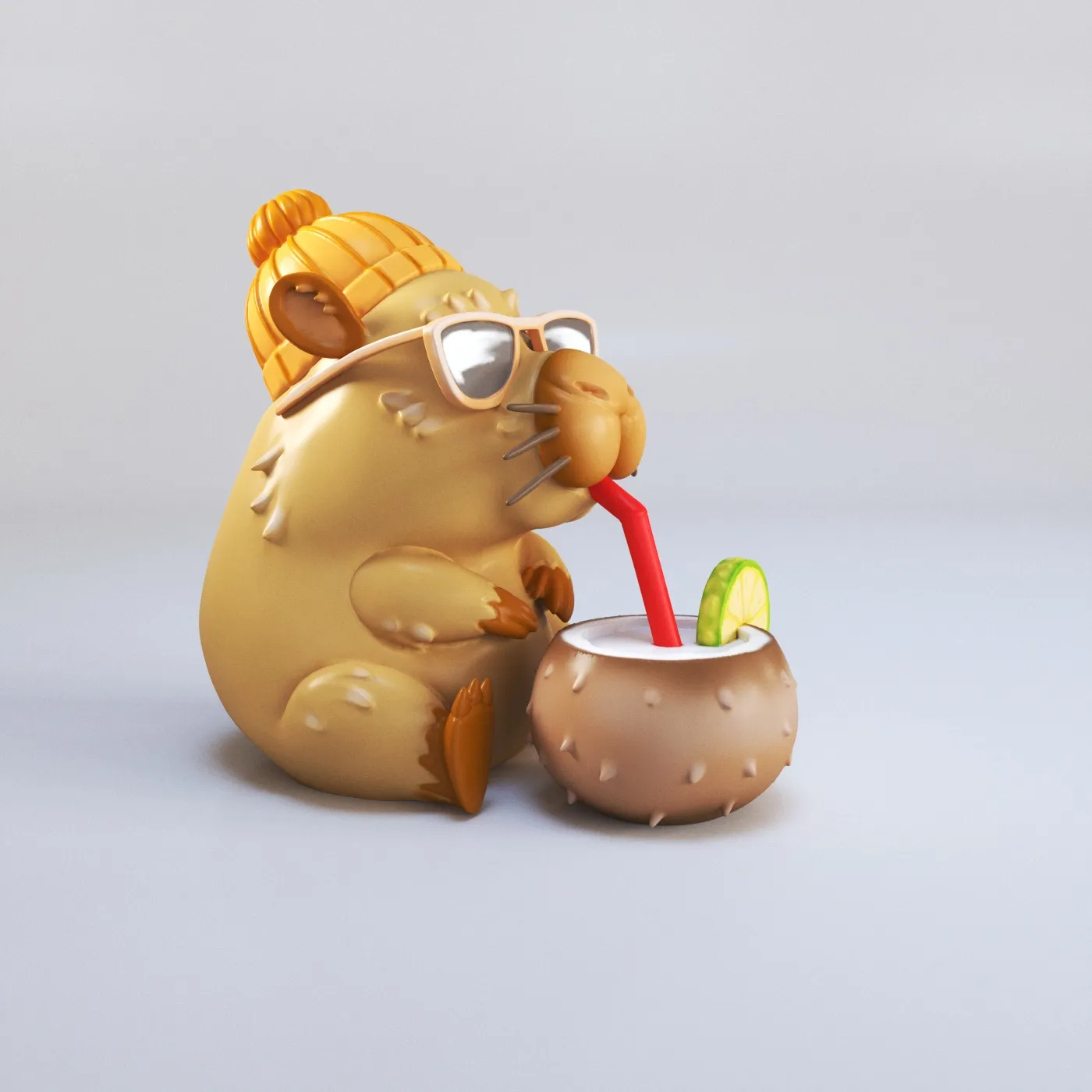 Sculptures & Artworks STL Download - Capibara coconut drinkby ARXEUKX