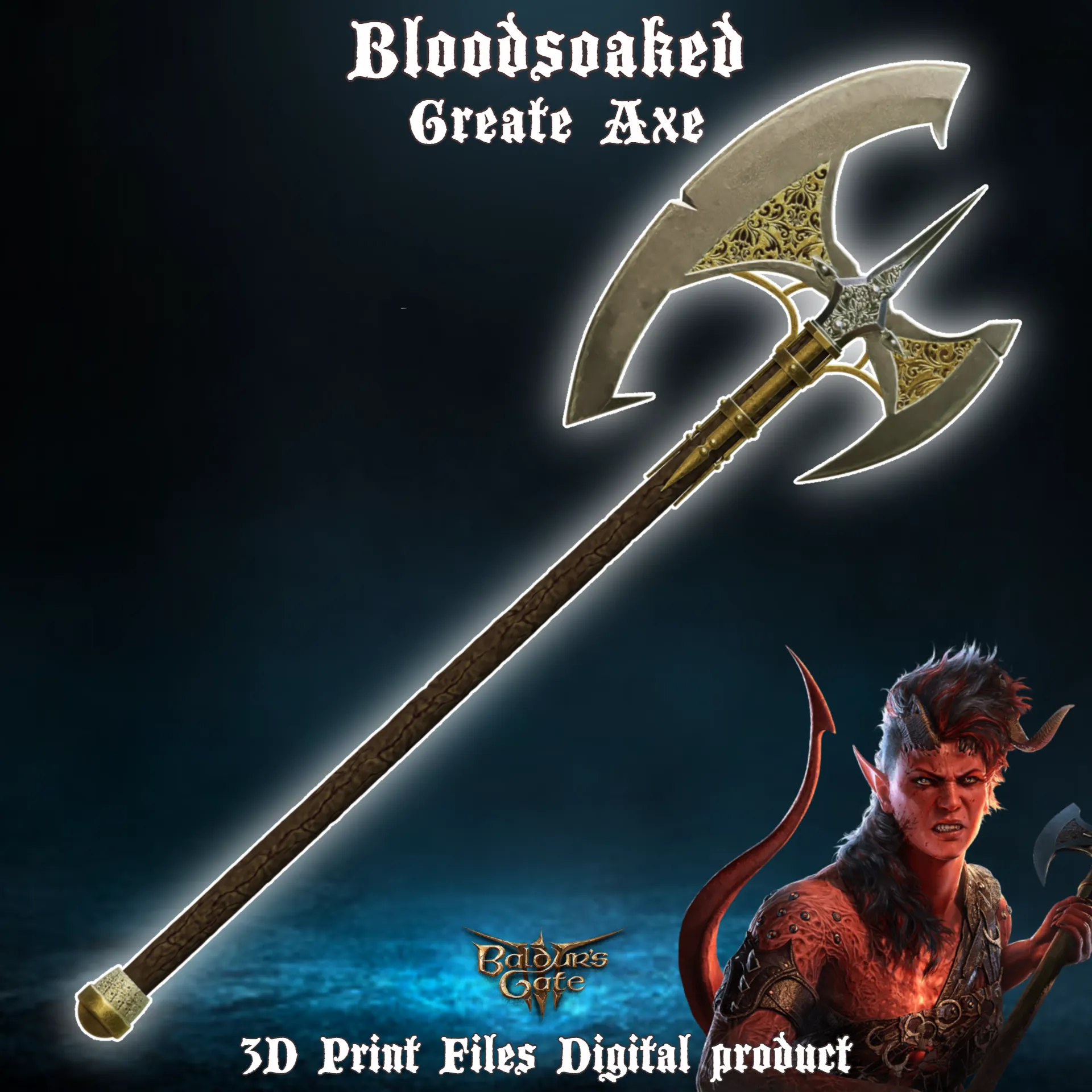 Cosplay STL Download - Fantasy Cosplay Bloodsoaked Great Axe Baldurs ...