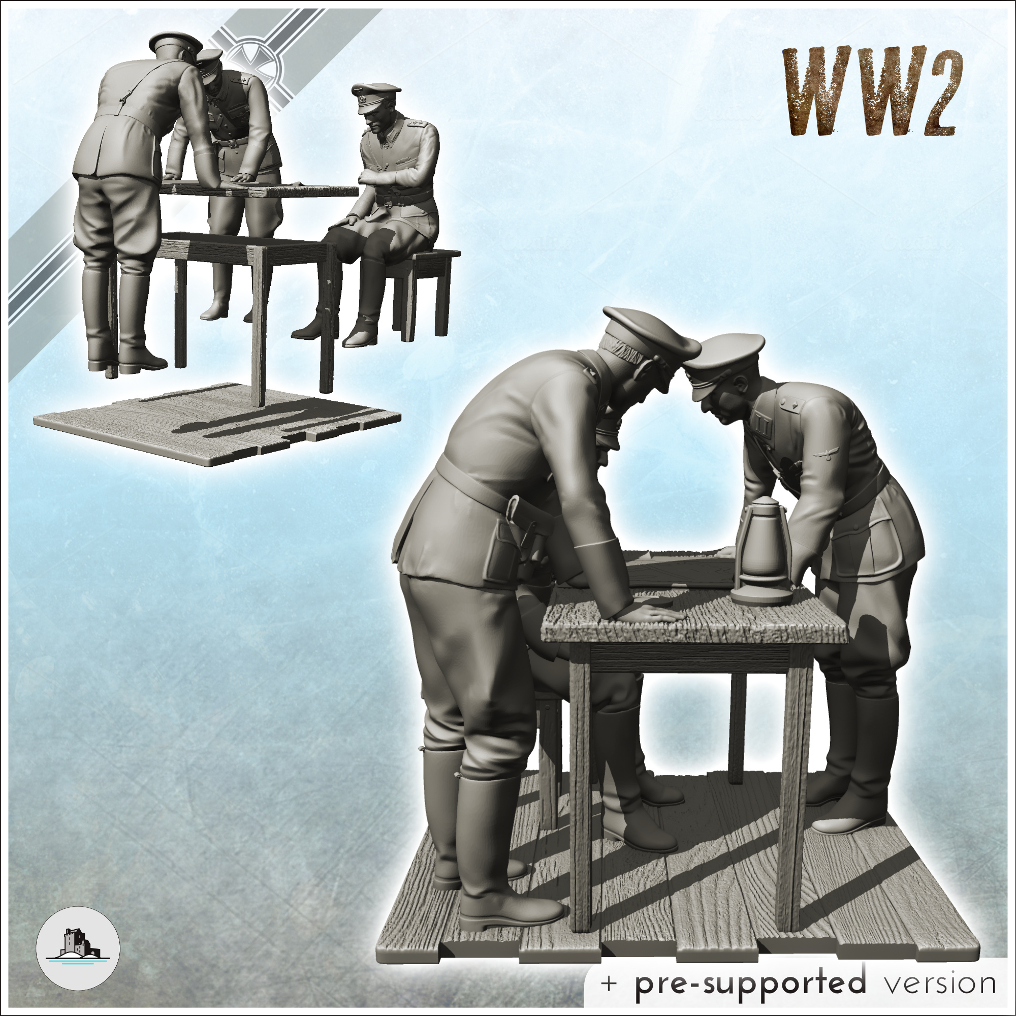 German staff around a table with map (12) - WW2 Terrain fig | 3D models ...