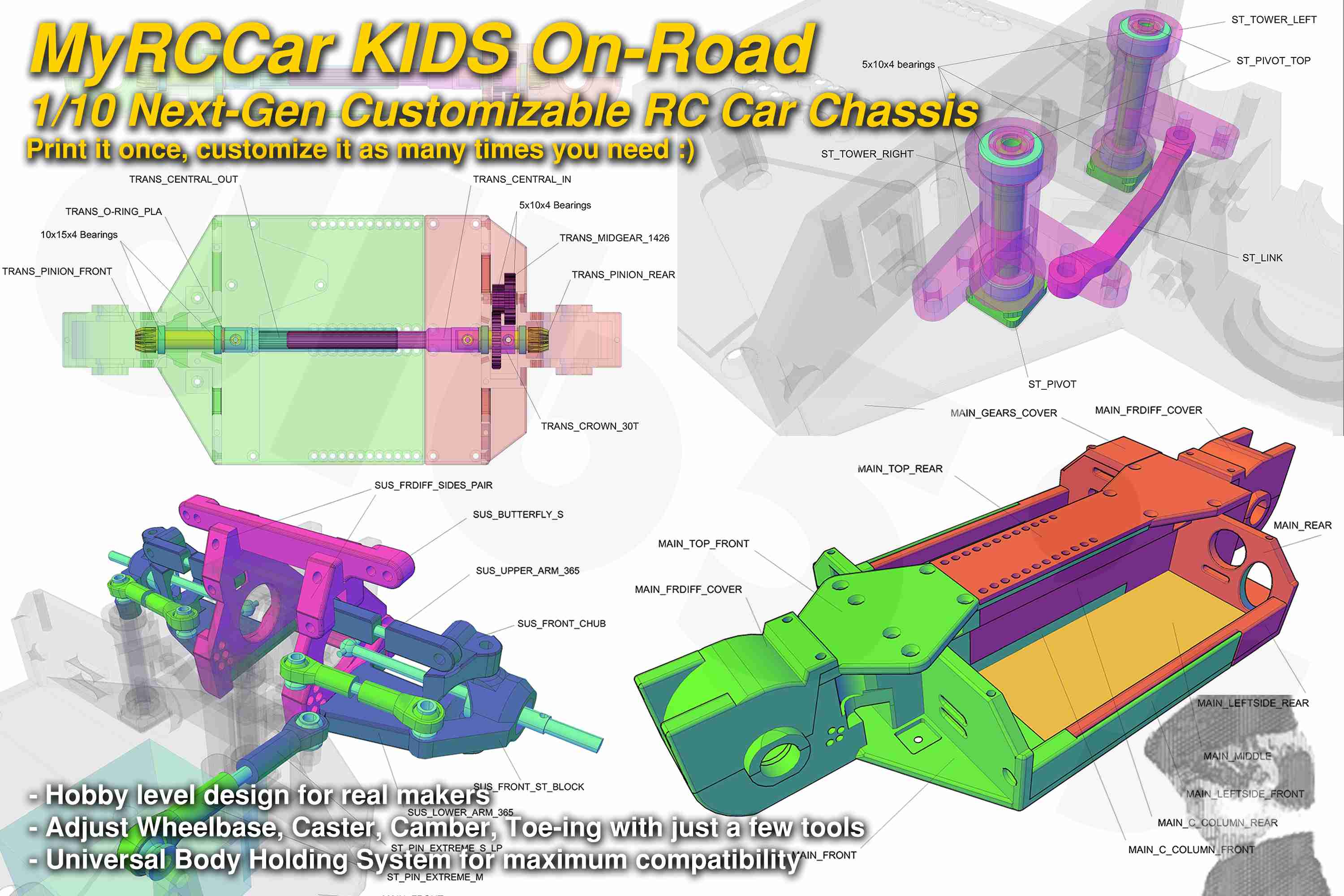 MyRCCar KIDS On-Road Chassis, 1/10 Next-gen RC Car Chassis | 3D models ...