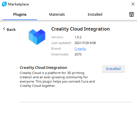 Creality Cloud Integration v1.0.2 has been release! You can update the plugin in Ultimaker ...